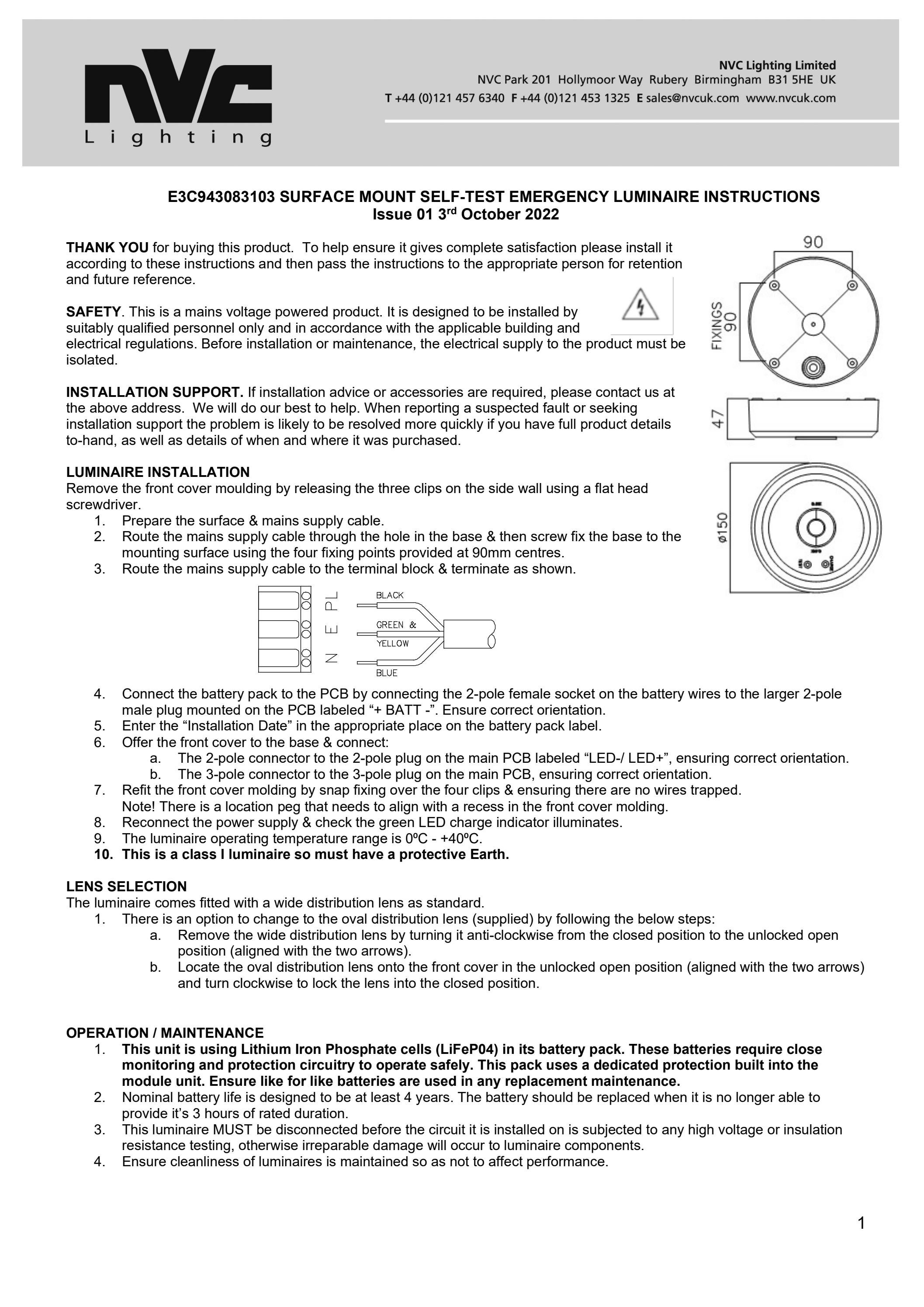 E3C SURFACE MOUNT SELF-TEST EMERGENCY LUMINAIRE INSTRUCTIONS by NVC ...