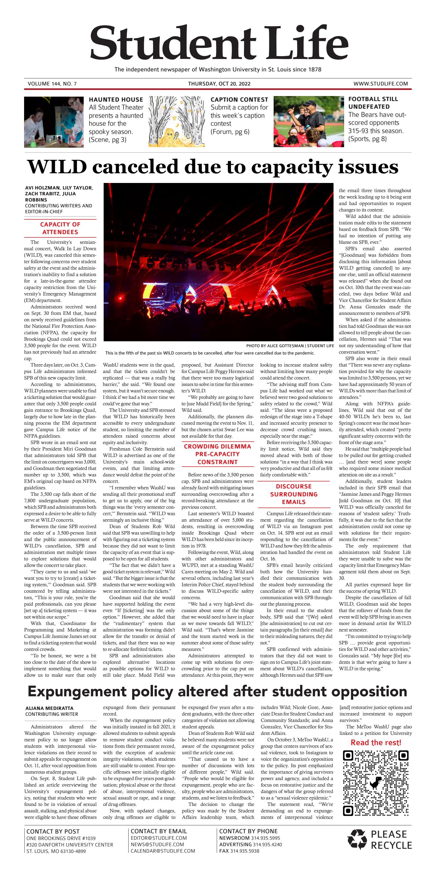 October 20, 2022 Student Life newspaper, Washington University in St ...