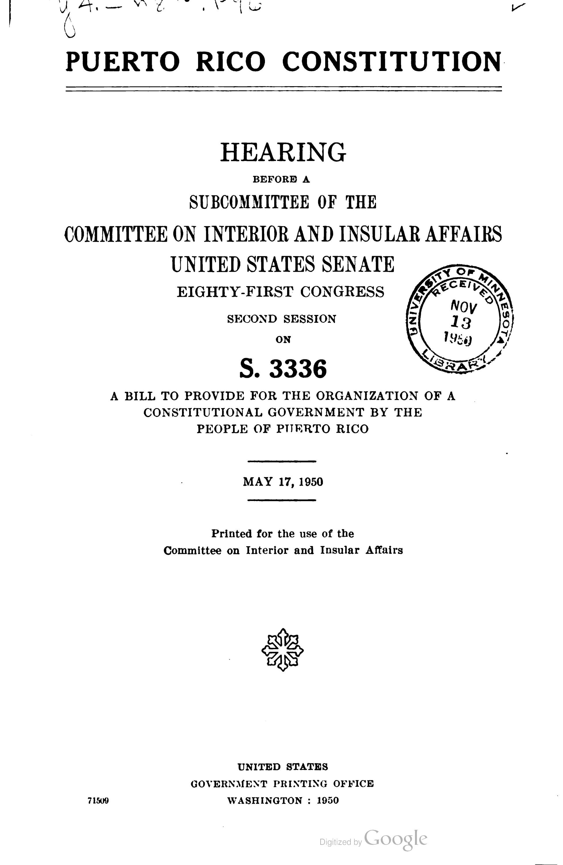 Bill for the Organization of a Constitutional Government, People of ...