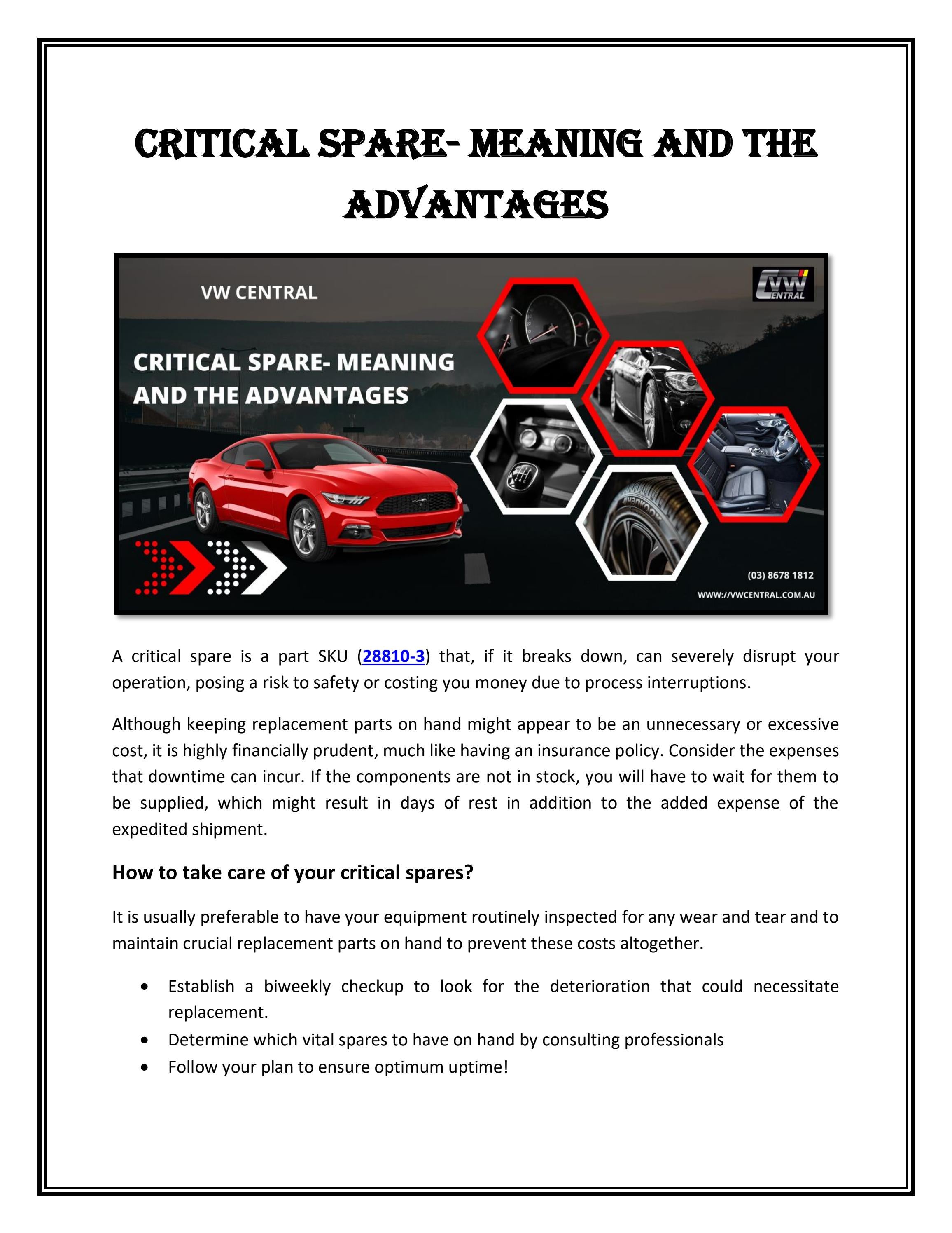 Critical Spare- Meaning and the Advantages by VW Central Australia - Issuu