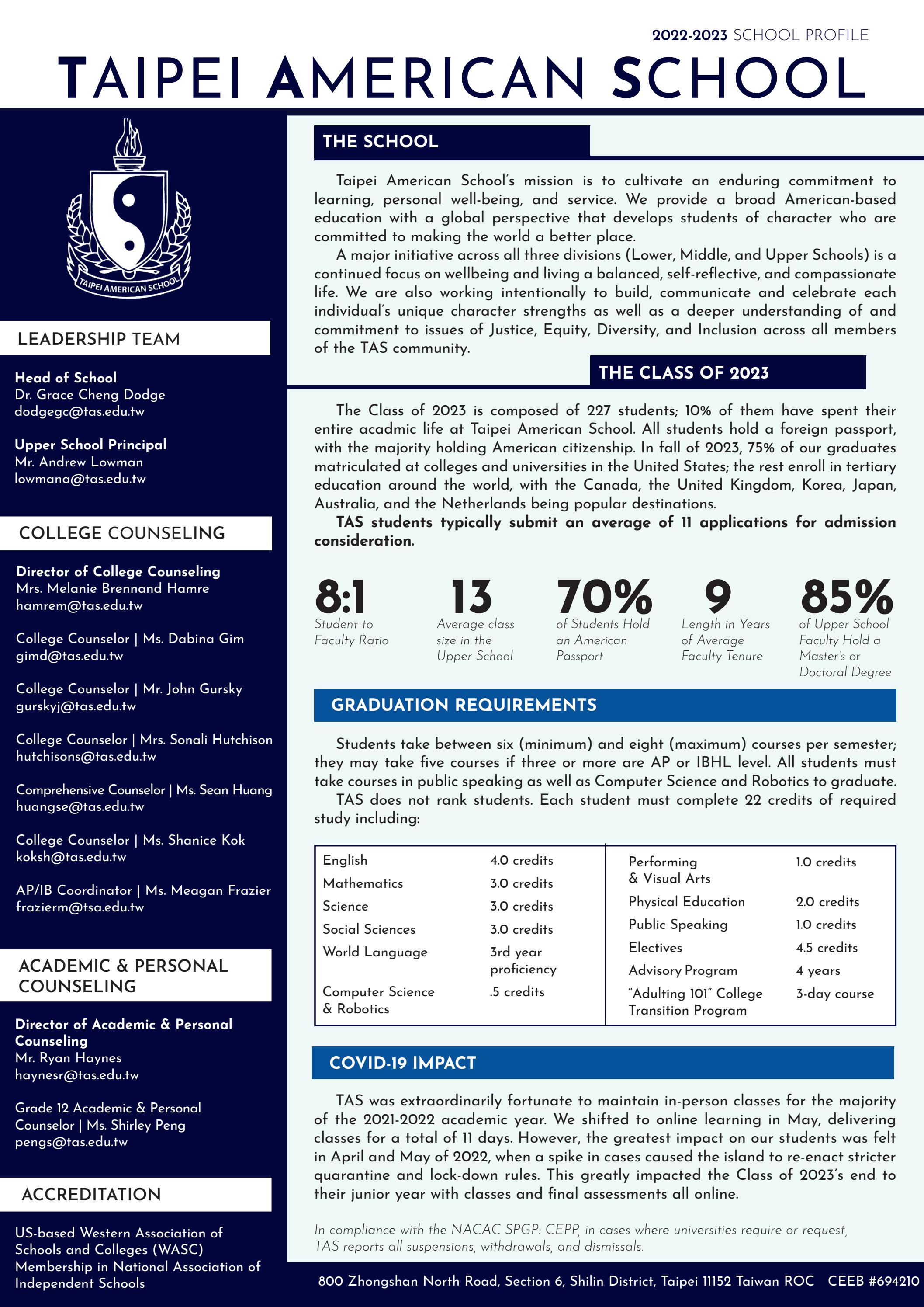 Taipei American School College Profile | SY2022-23 by ...
