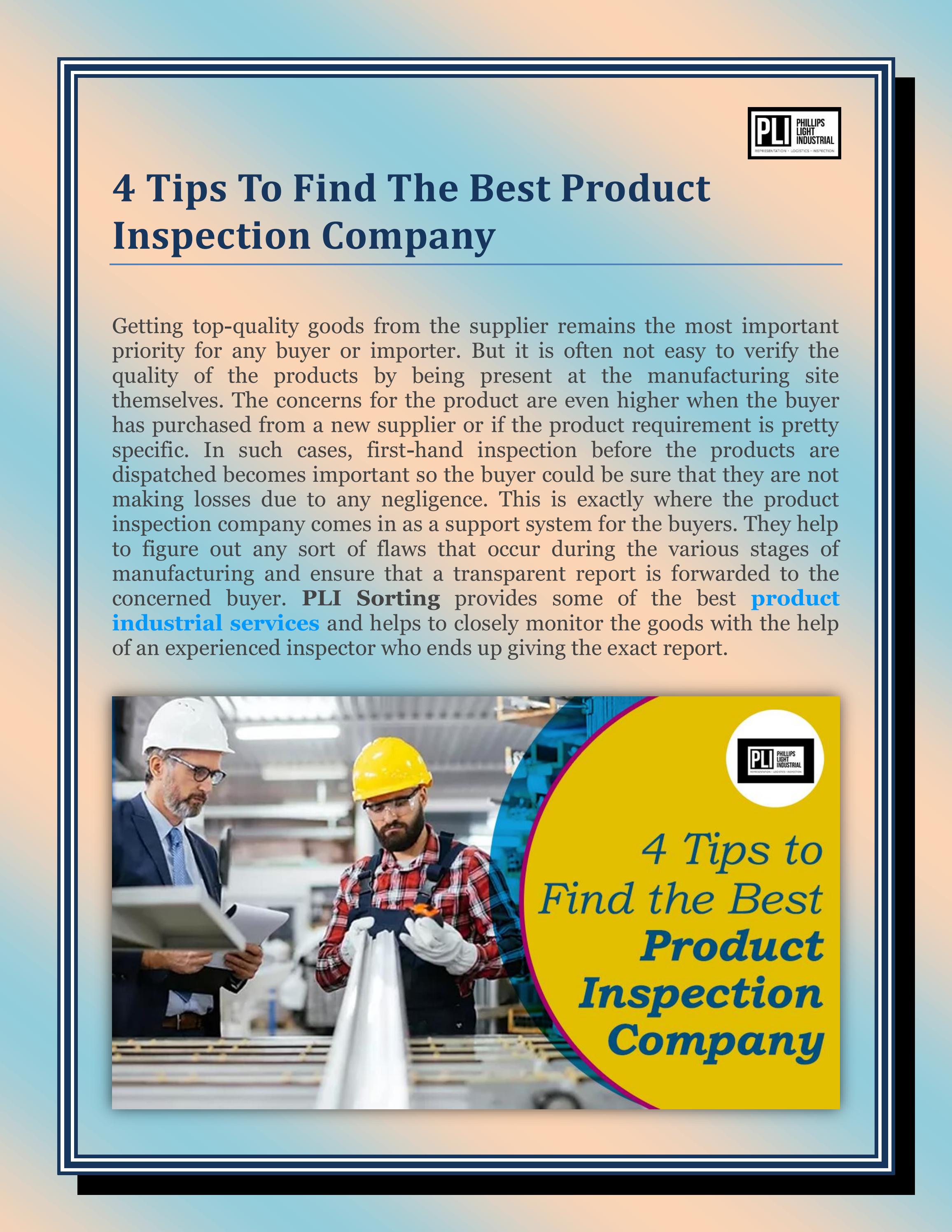 4 Tips To Find The Best Product Inspection Company by PLI Sorting - Issuu