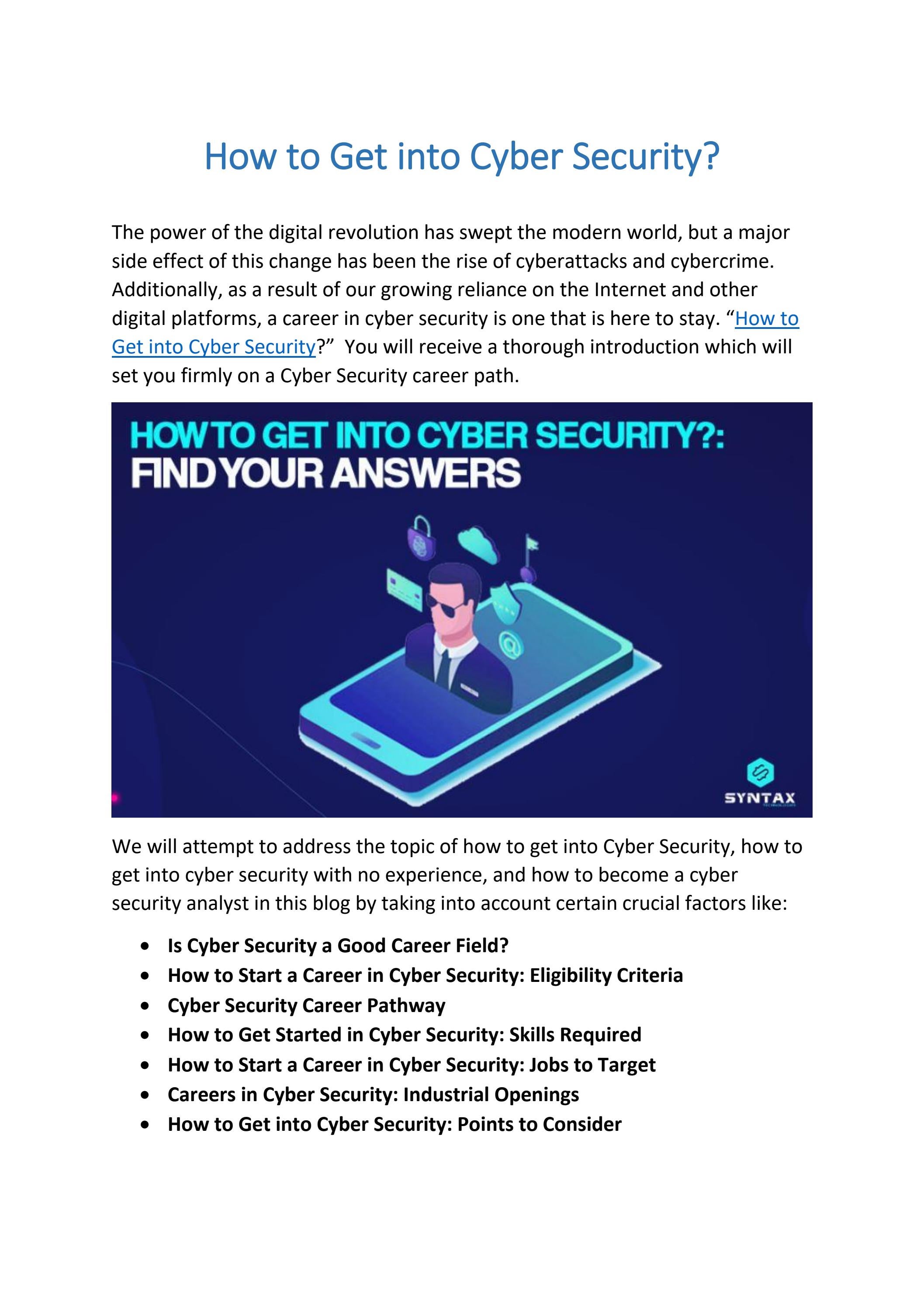 How to Get into Cyber Security? by syntaxtechnologiesusa - Issuu
