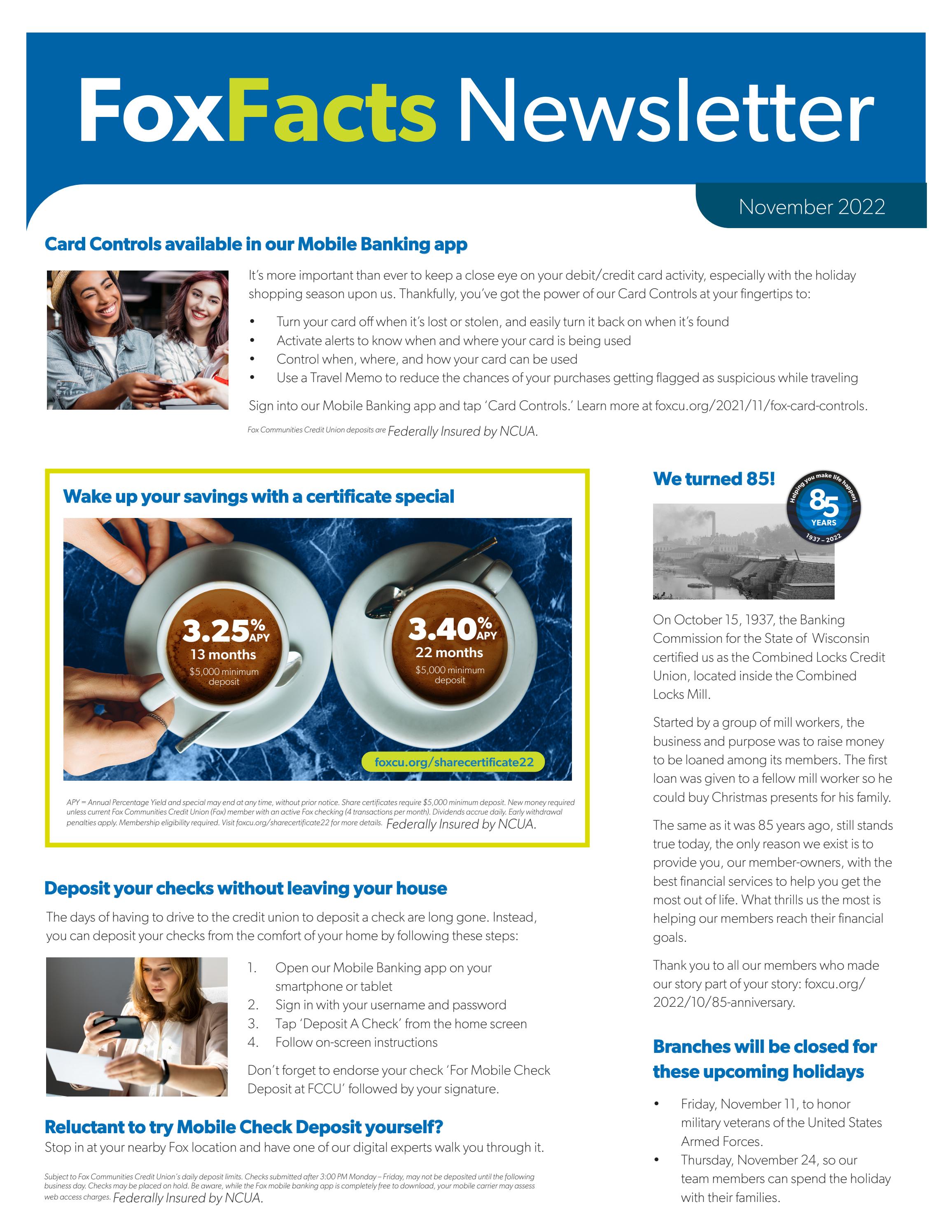 Fox Facts Newsletter - November 2022 by Fox Communities Credit Union ...