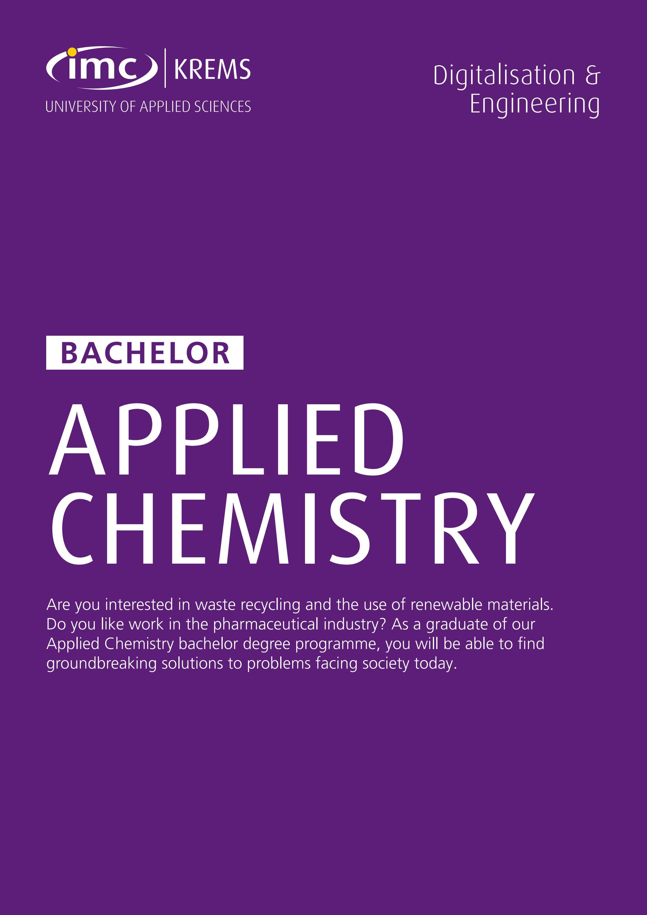 Factsheet Applied Chemistry BSc by IMC University of Applied Sciences ...