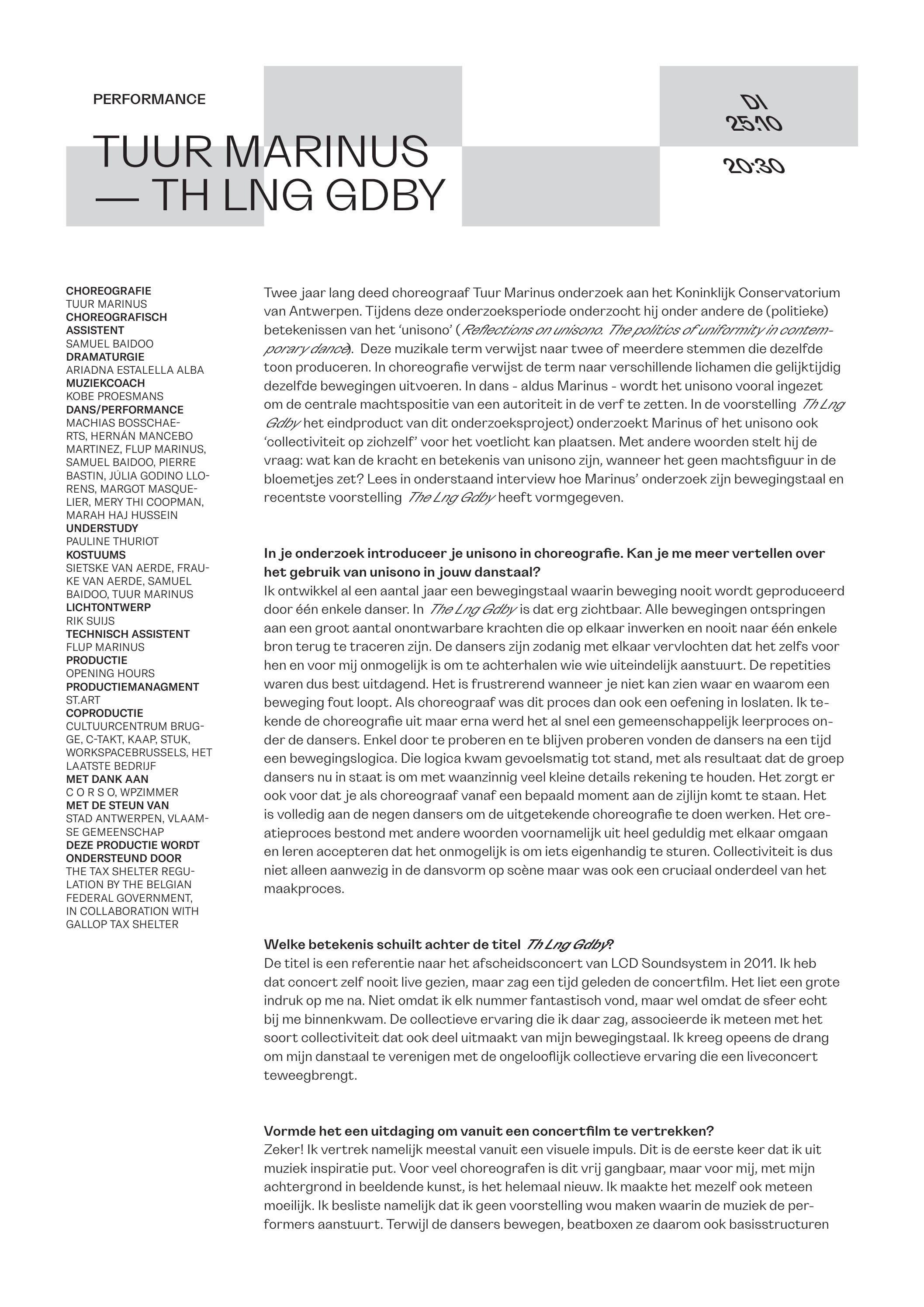 Zaaltekst Tuur Marinus — TH LNG GDBY by STUK Leuven - Issuu