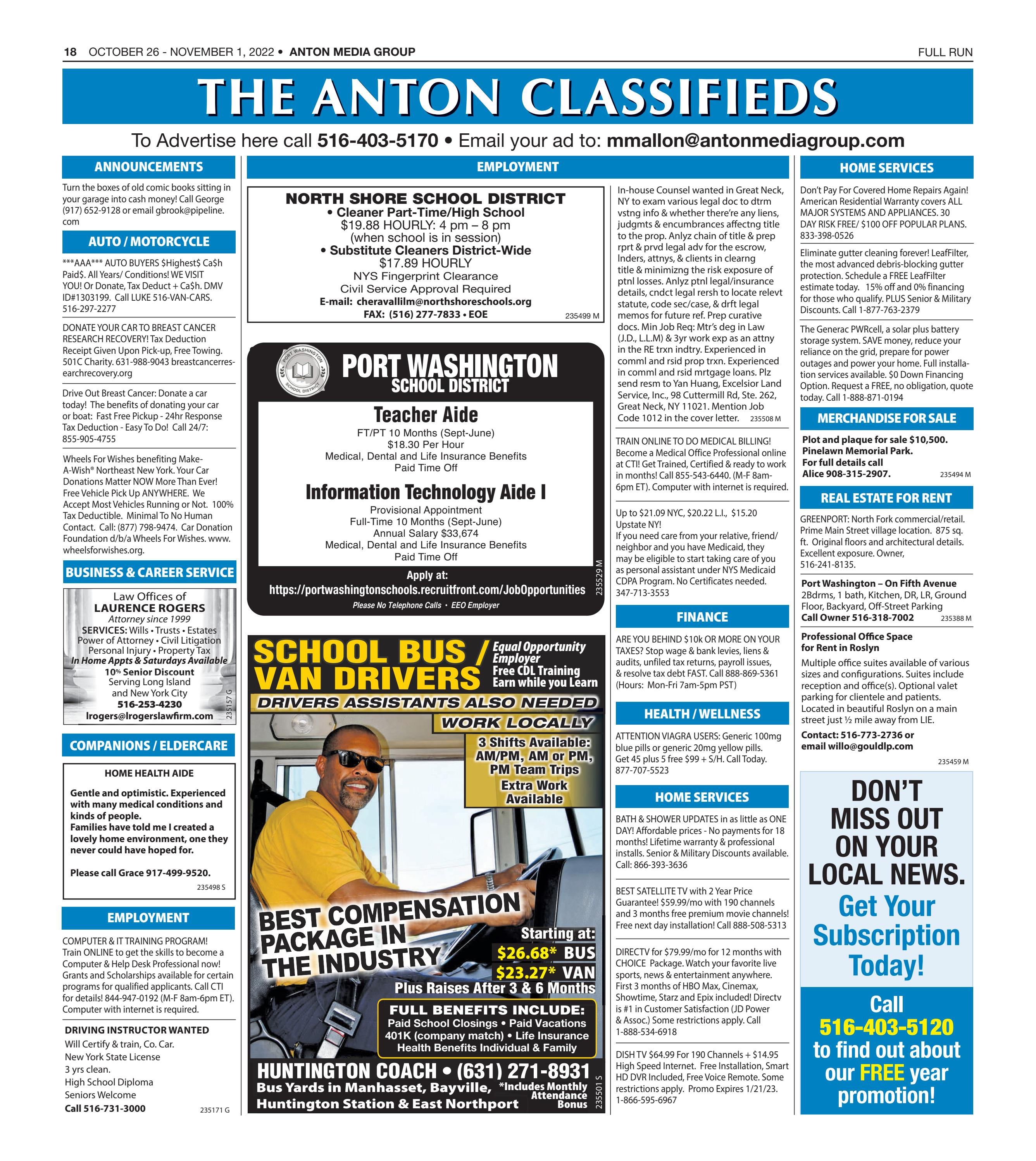 Anton Classifieds 10/26/22 edition is published weekly by Anton Media ...