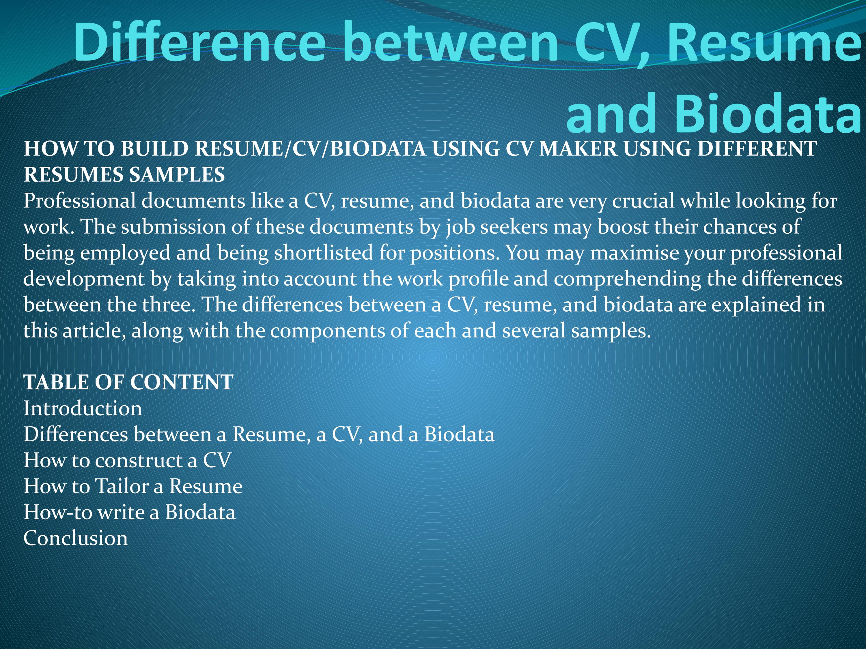 Difference Between CV Resume And Biodata By Precious Resume Issuu