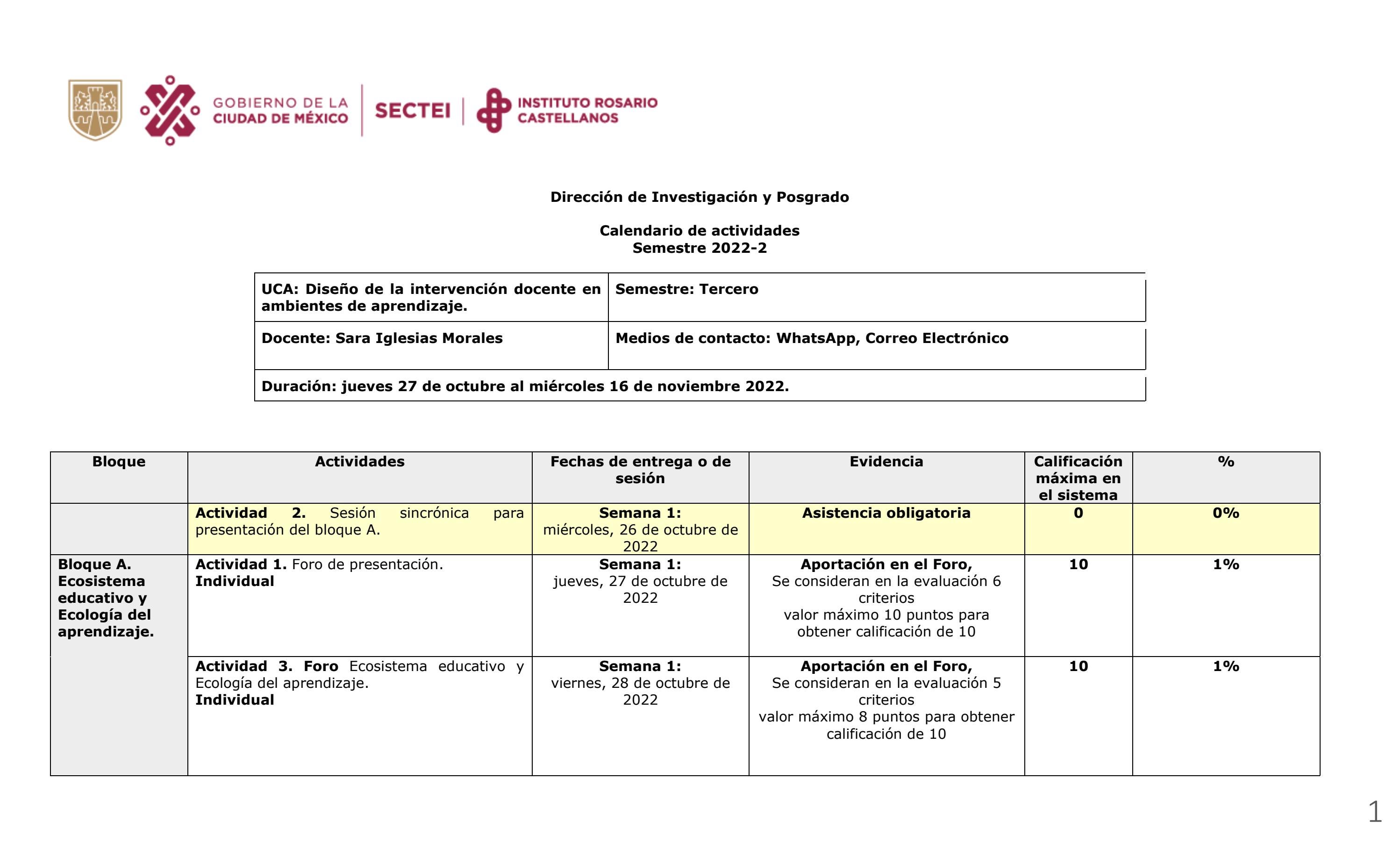 Cronograma Vigente de la UCA: Diseño de Intervención Docente al 3er ...