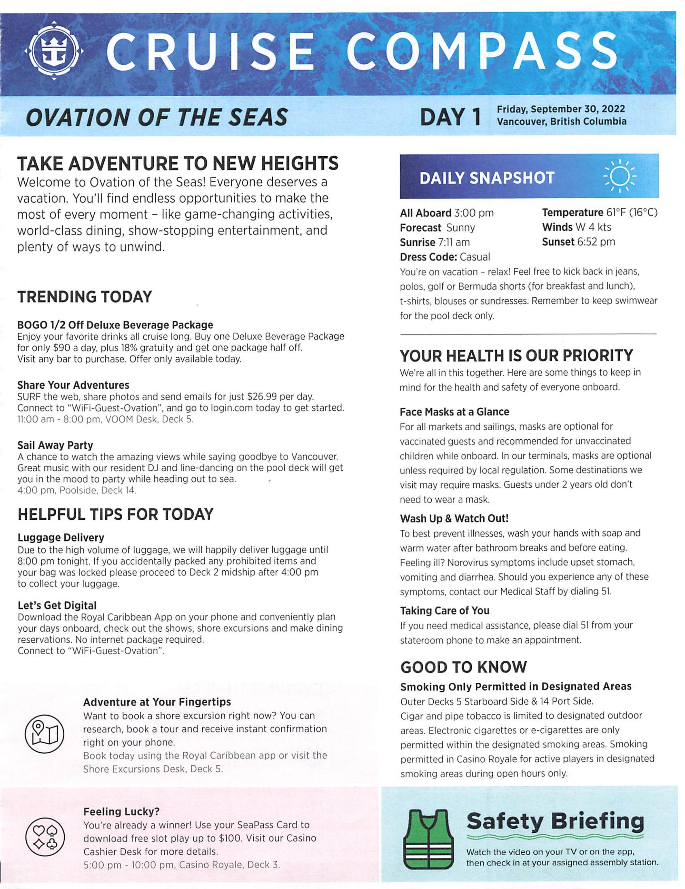 Ovation of the Seas 9-night Hawaii Cruise Compass - September 30, 2022 ...