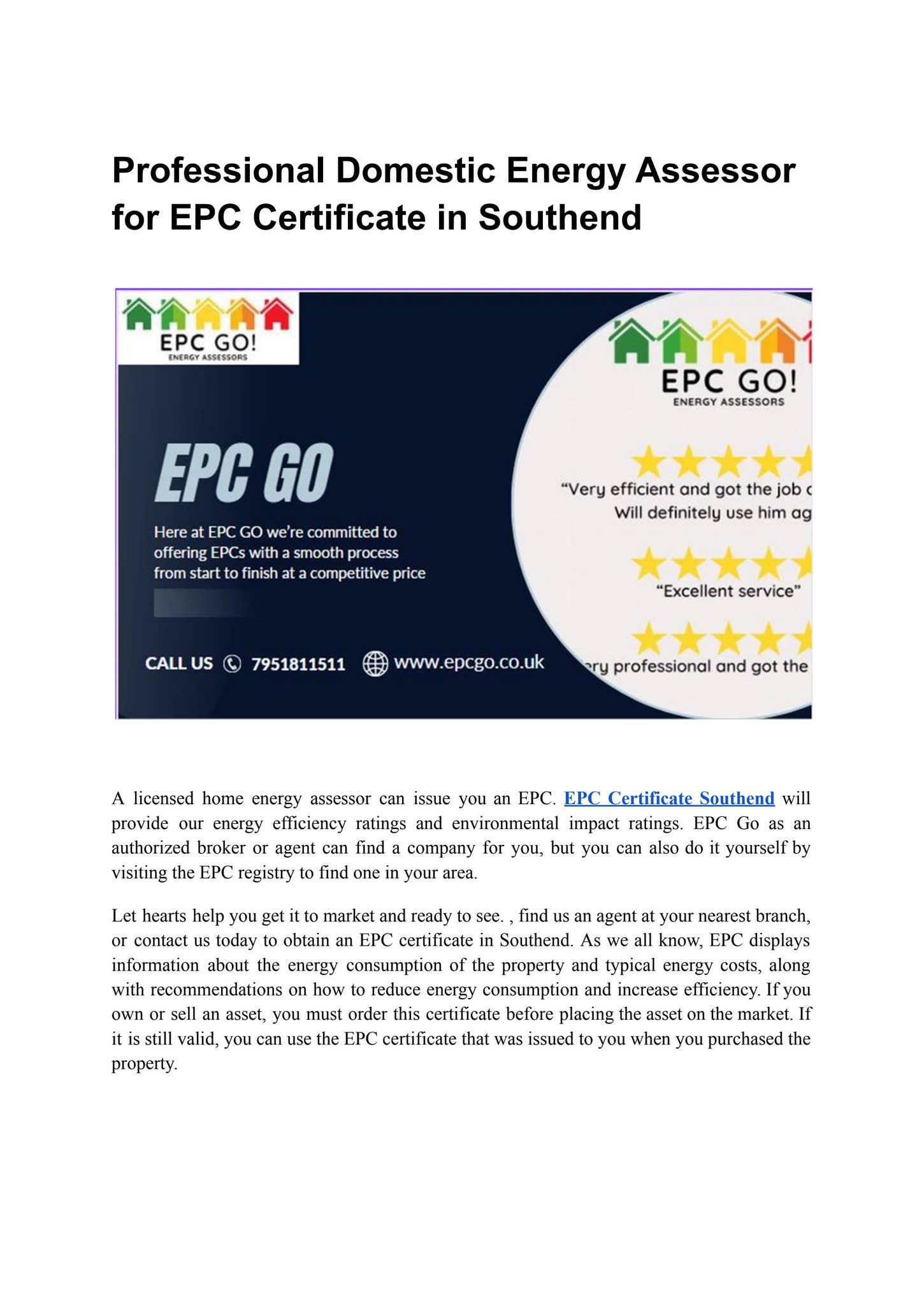 Professional Domestic Energy Assessor for EPC Certificate in Southend ...