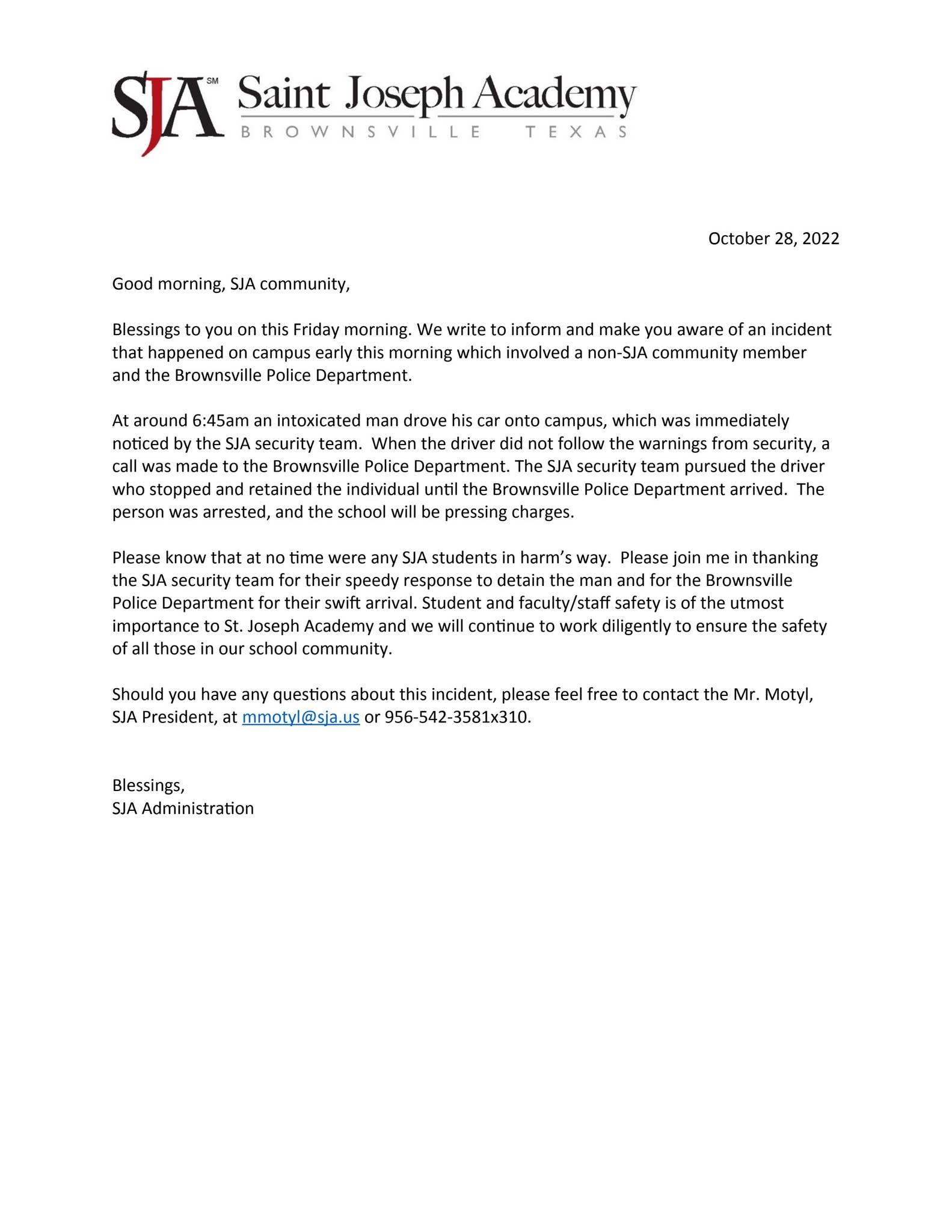SJA Incident Letter 10_28 by St. Joseph Academy - Issuu