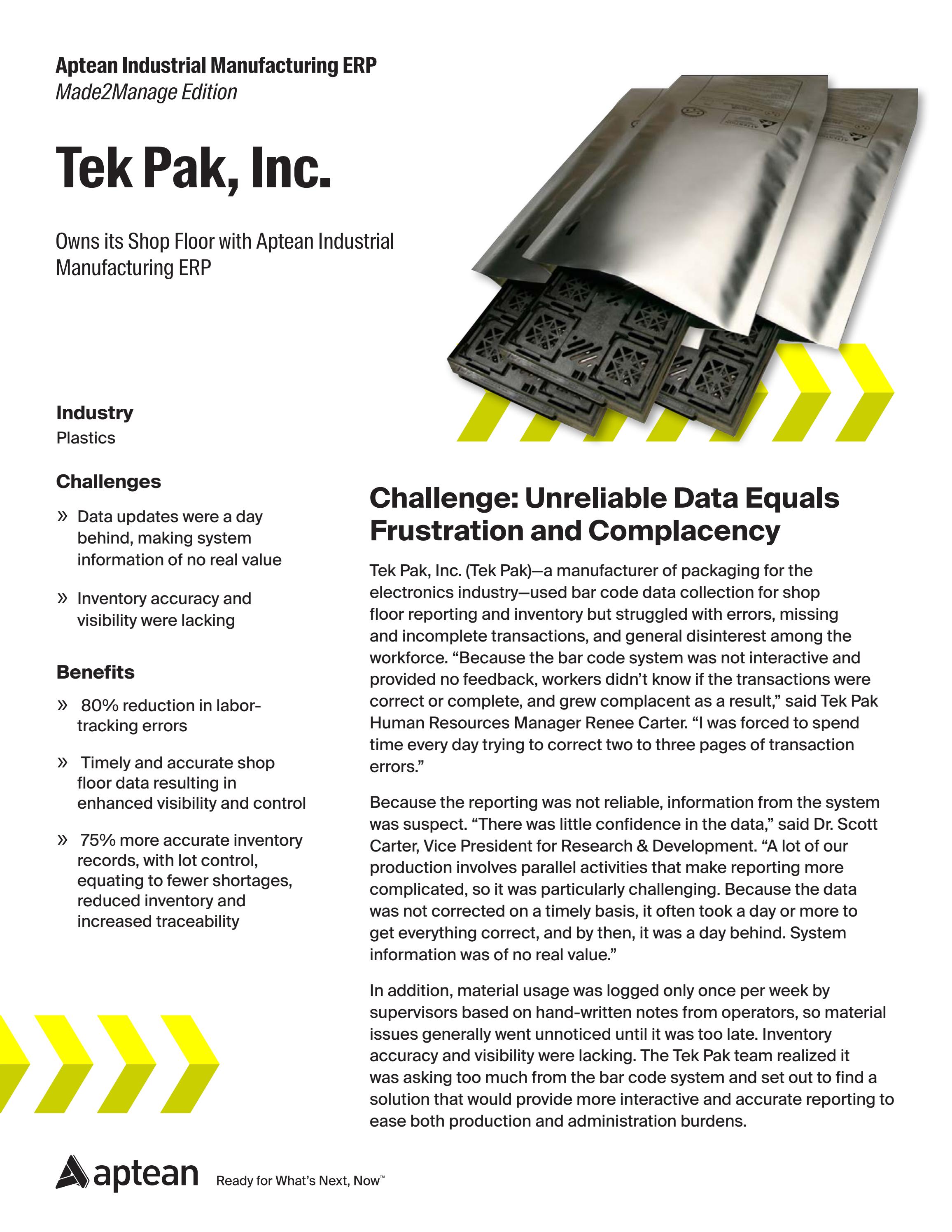 Aptean Industrial Manufacturing ERP Case Study: Tek Pak by Aptean - Issuu