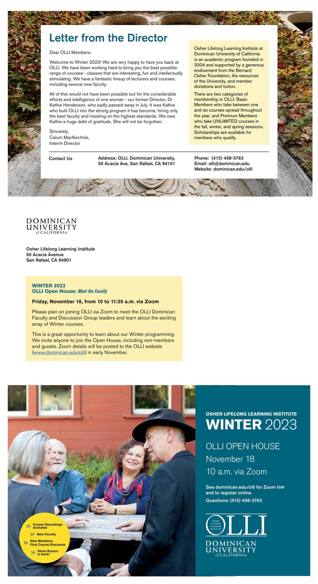 OLLI Winter 2023 Course Brochure by Dominican University of California ...