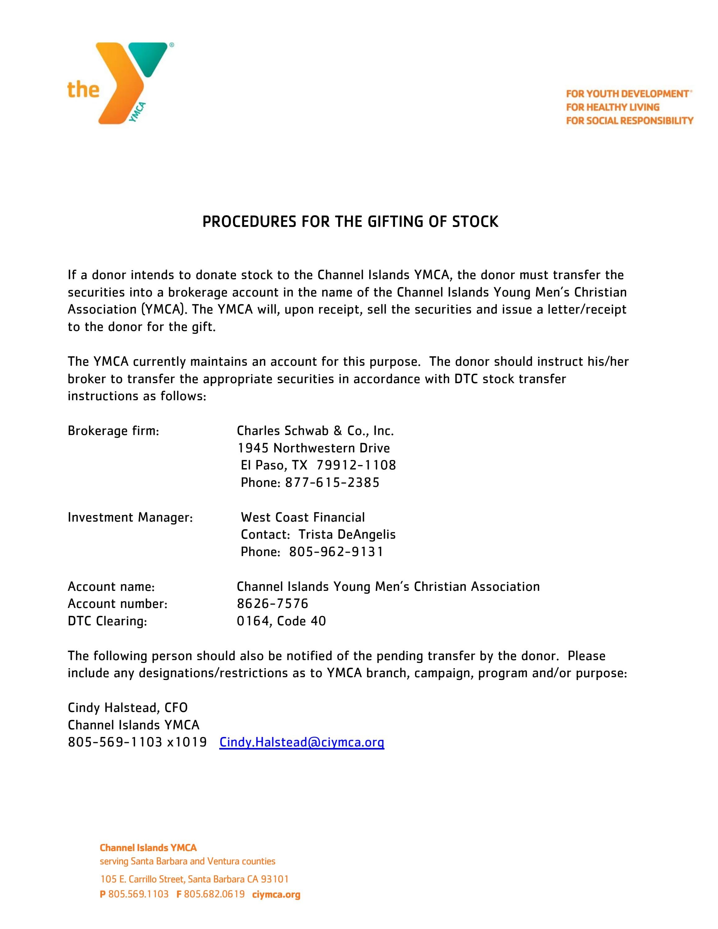 Procedures for the Gifting of Stock by Channel Islands YMCA - Issuu
