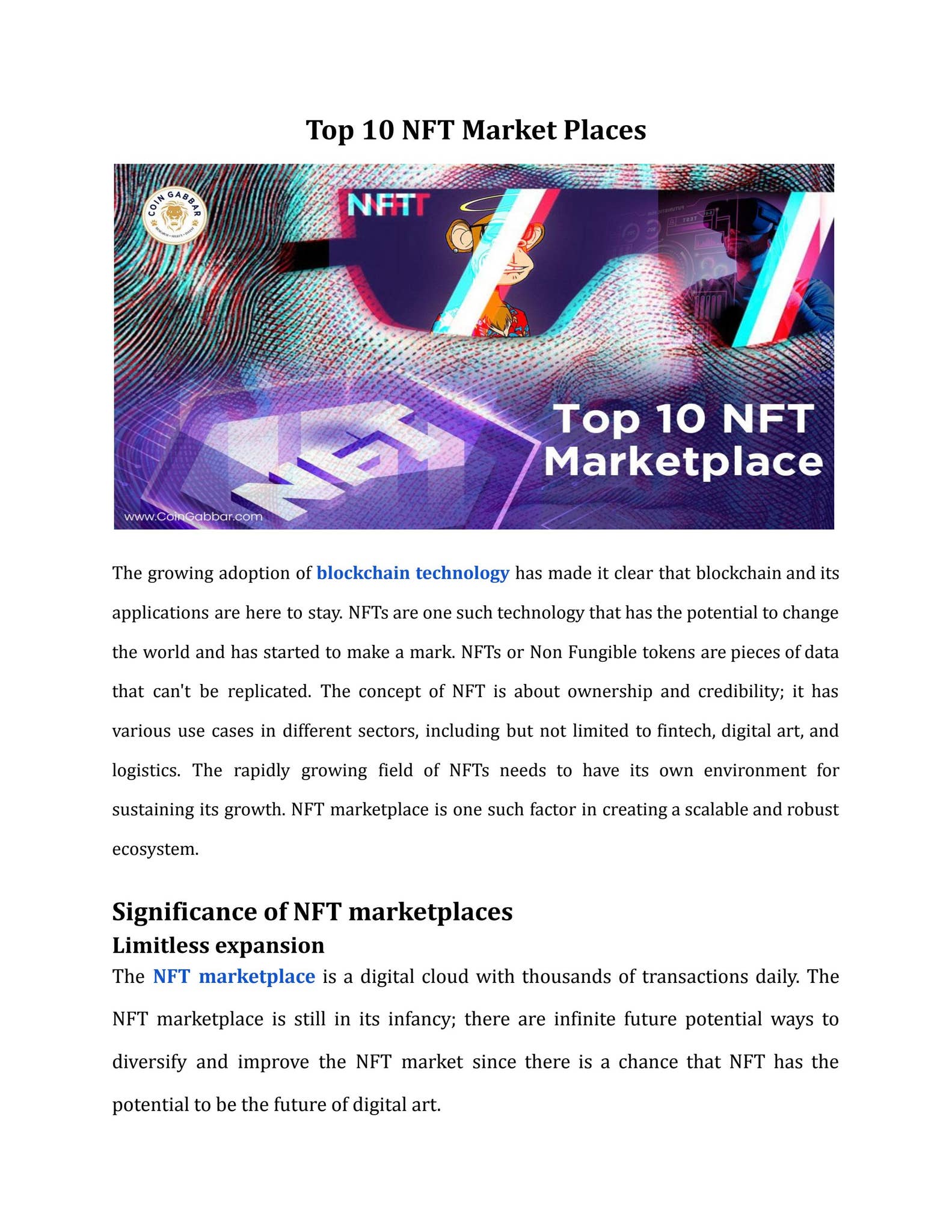 Top 10 NFT Market Places by coin gabbar - Issuu