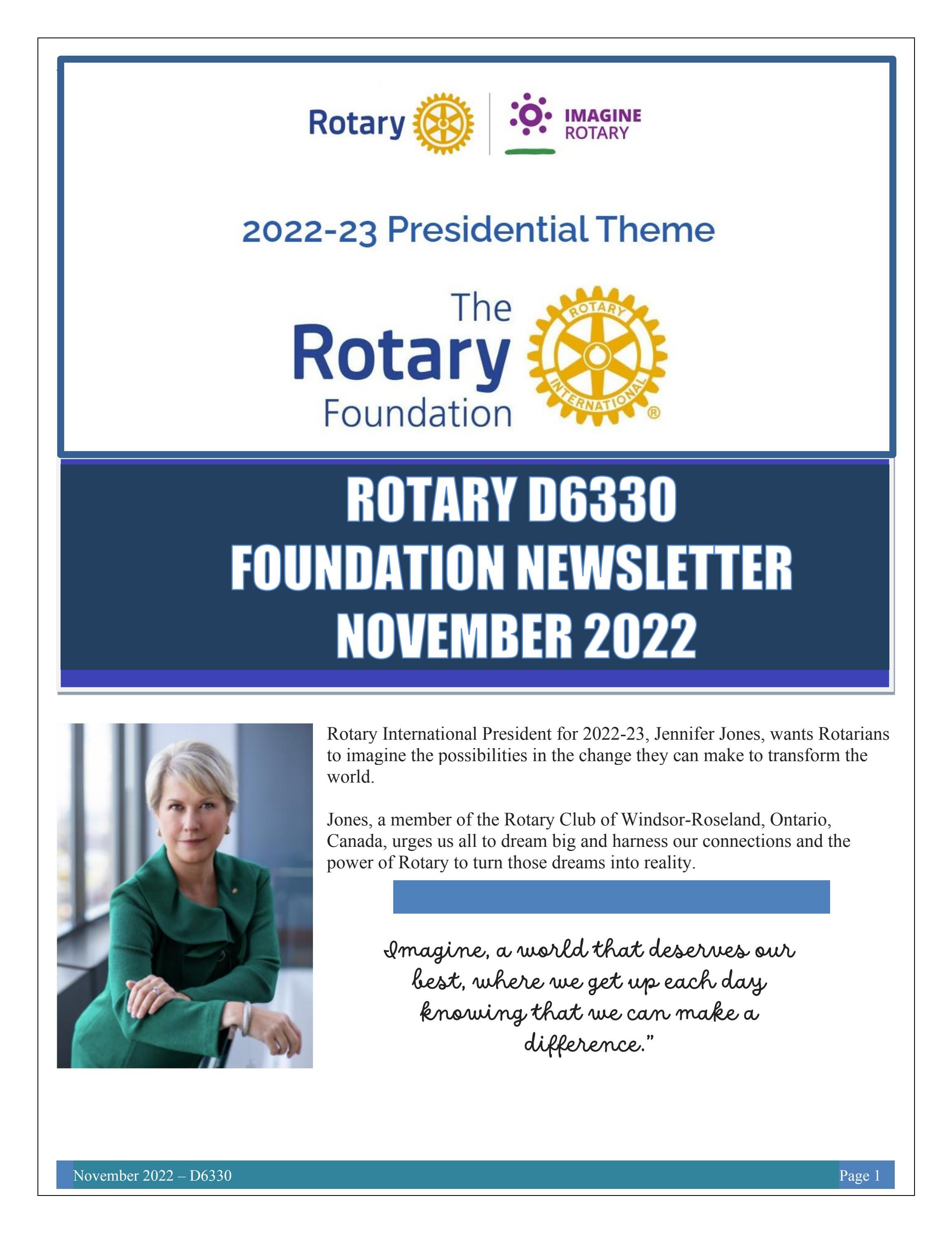 Rotary D6330 Foundation Newsletter - November 2022 by Kitty Bucsko - Issuu