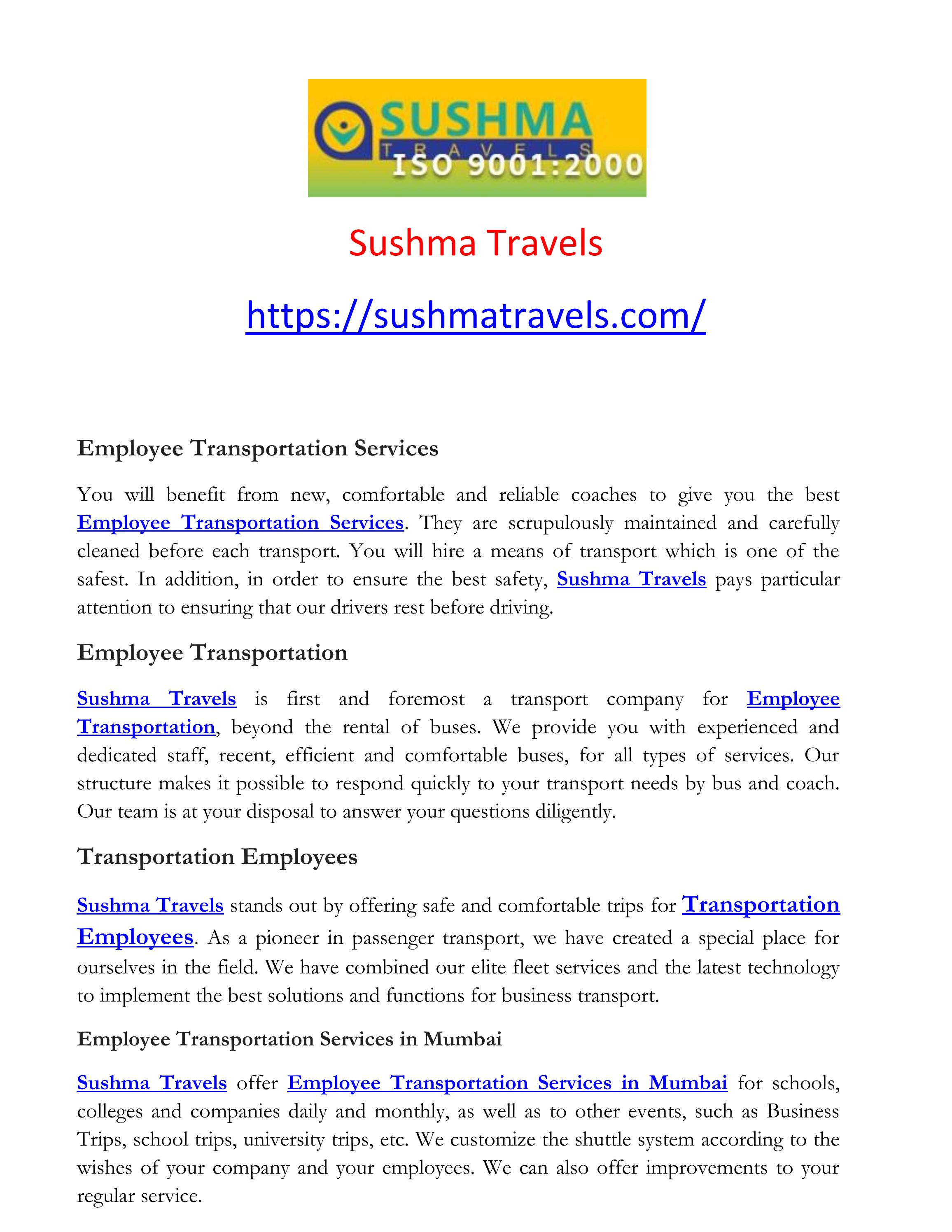 Employee Transportation Services by Sushmatravelsindia - Issuu
