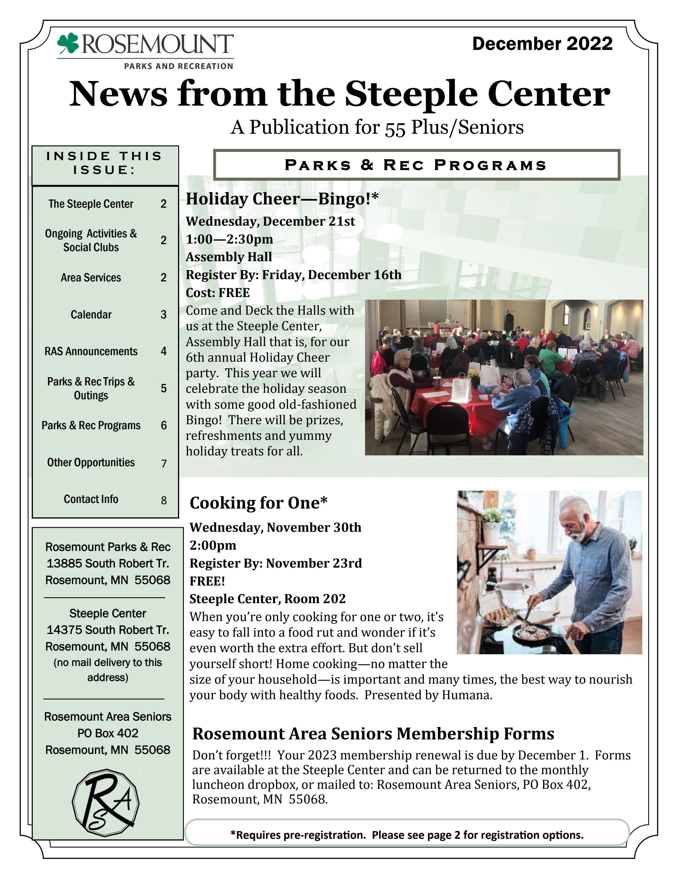 News from the Steeple Center December 2022 by Rosemount Parks and ...