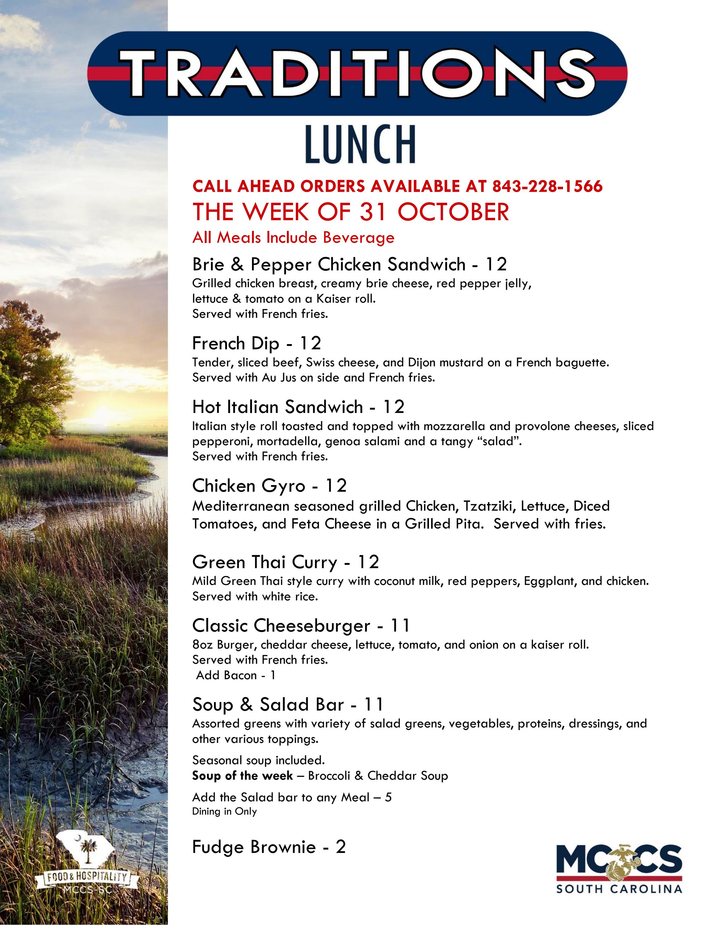 Traditions Lunch Menu by MCCS-SC - Issuu