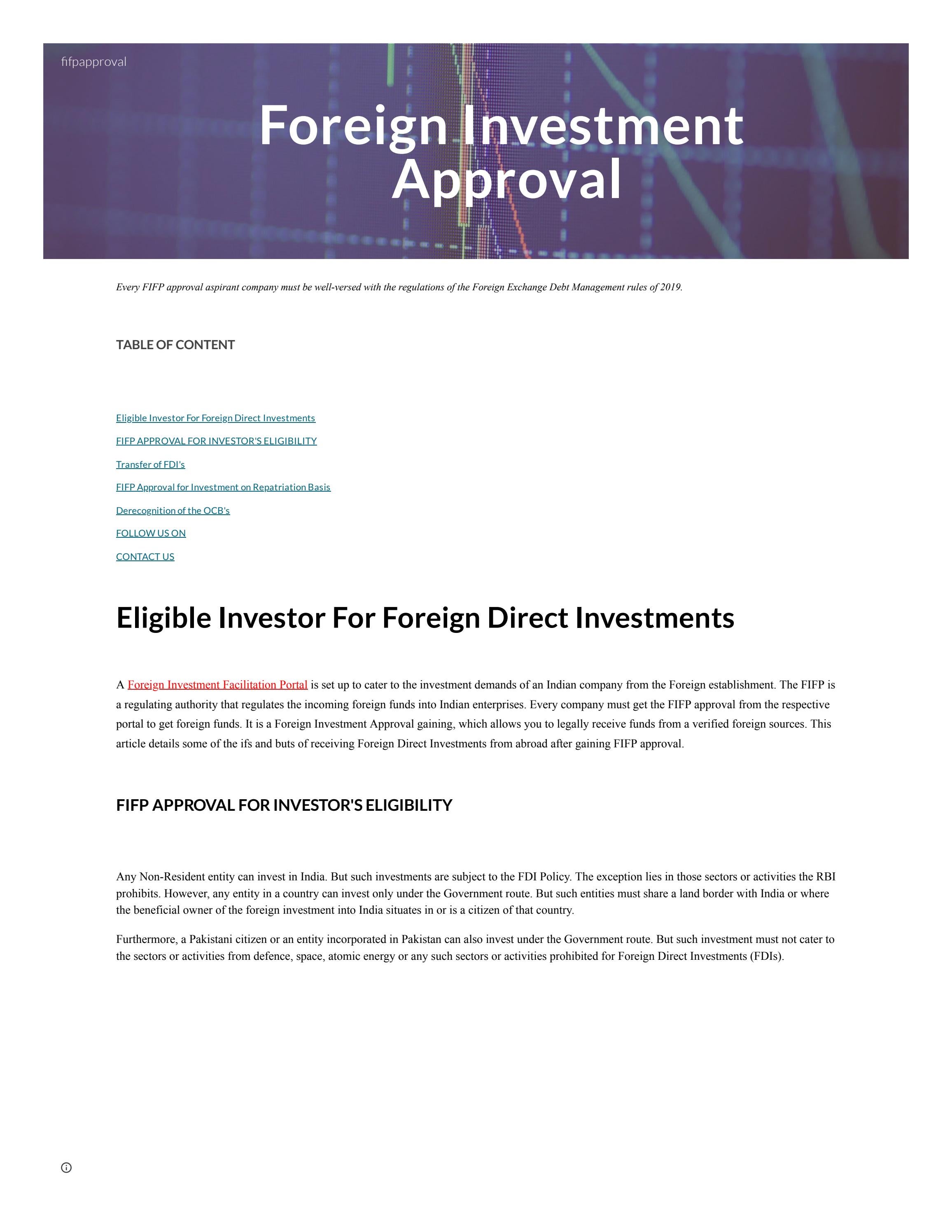 Foreign Investment Approval by rakesh2kumar - Issuu