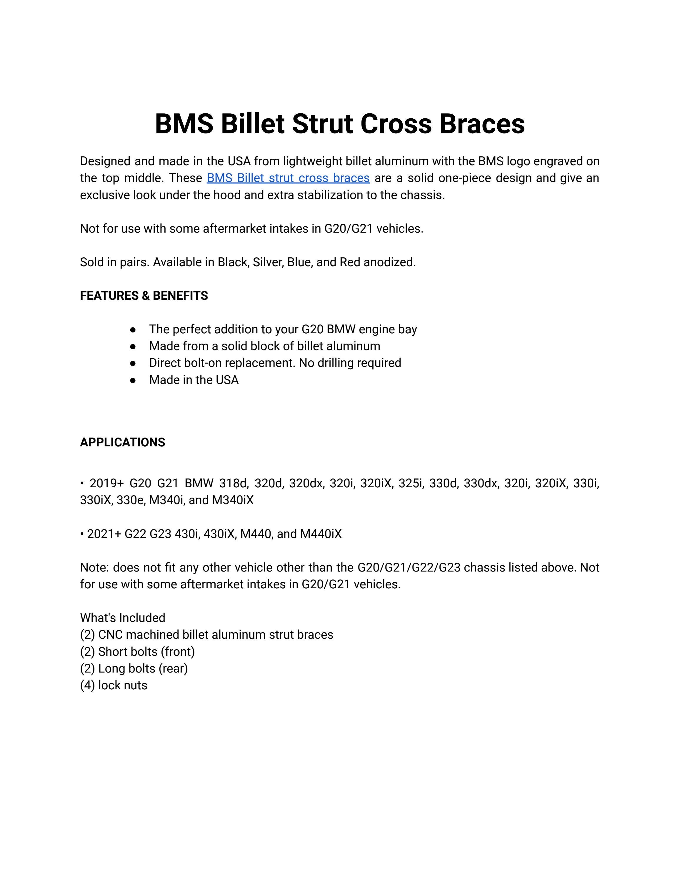 BMS Billet Strut Cross Braces by Paradigm Engineering - Issuu