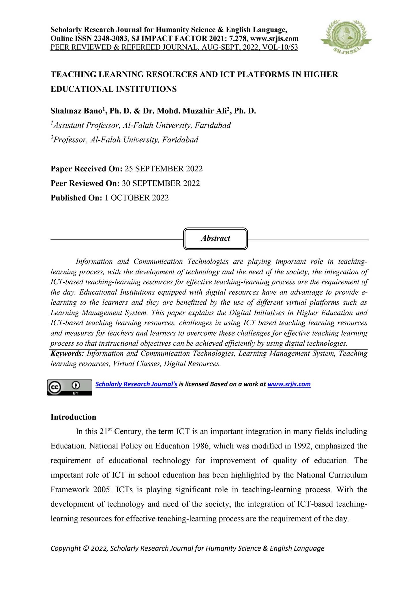 TEACHING LEARNING RESOURCES AND ICT PLATFORMS IN HIGHER EDUCATIONAL ...
