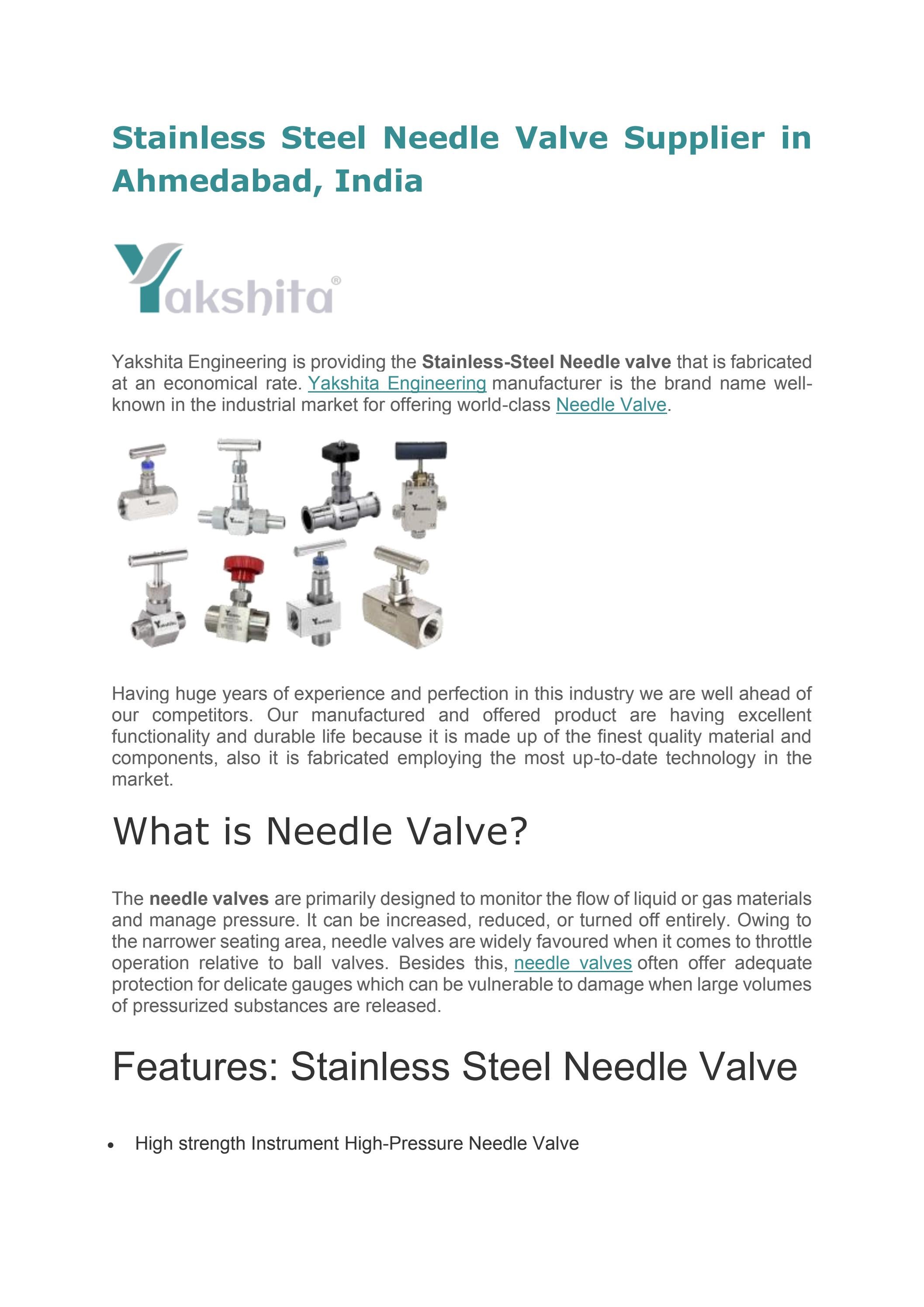 Stainless Steel Needle Valve Supplier in Ahmedabad, India by JohnD4598 ...