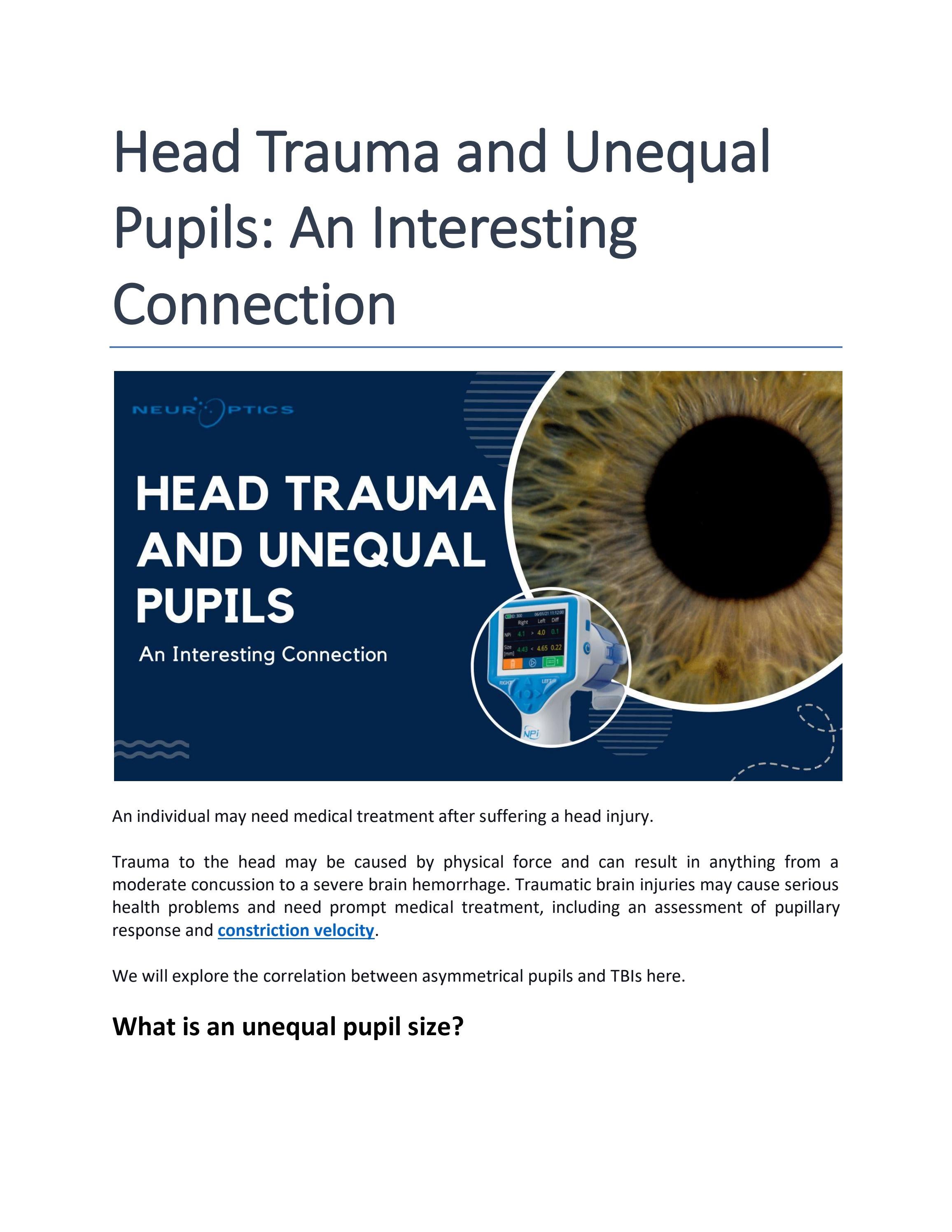 Head Trauma and Unequal Pupils: An Interesting Connection by NeurOptics ...