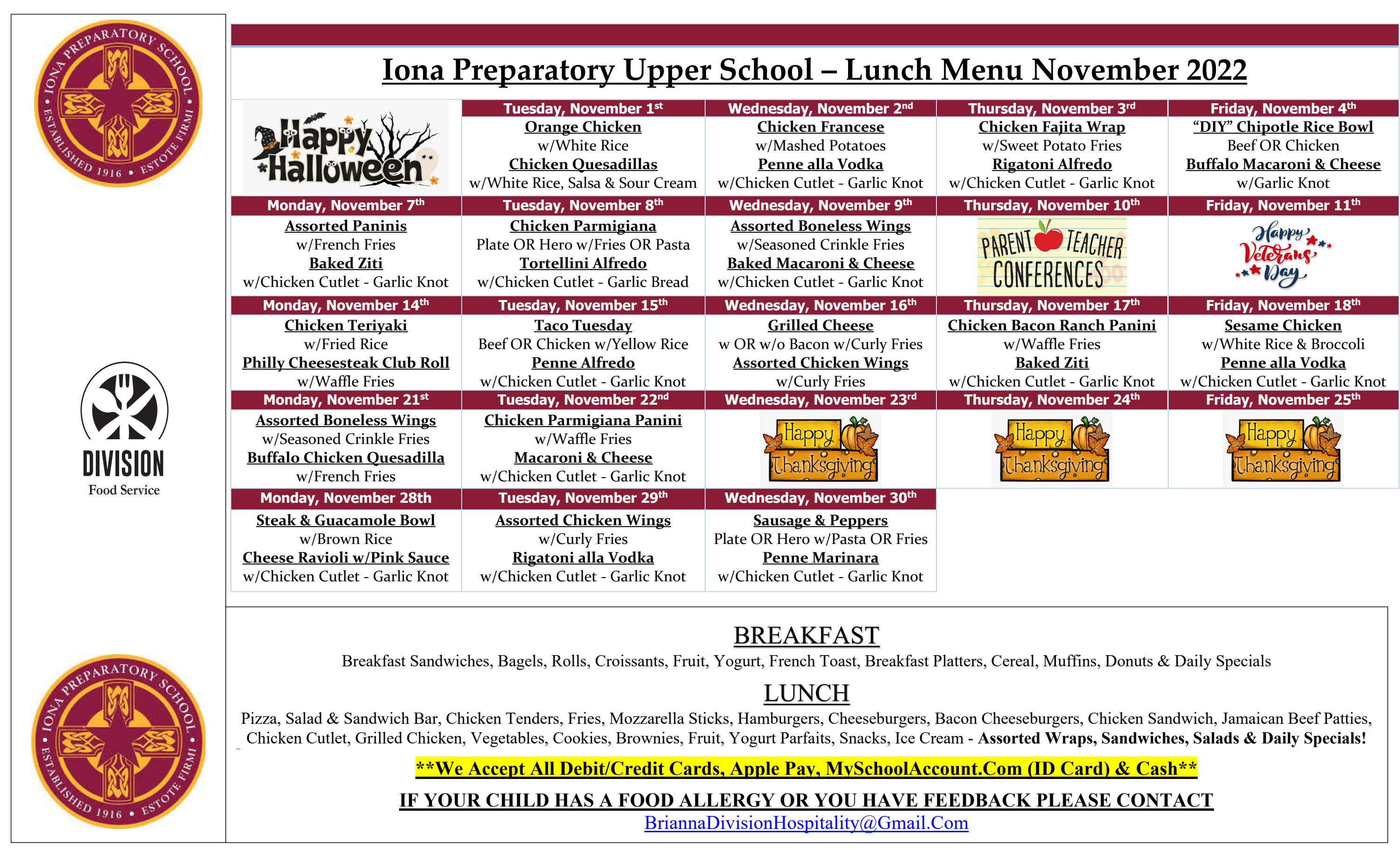 Upper School Lunch Menu by Iona Preparatory School - Issuu
