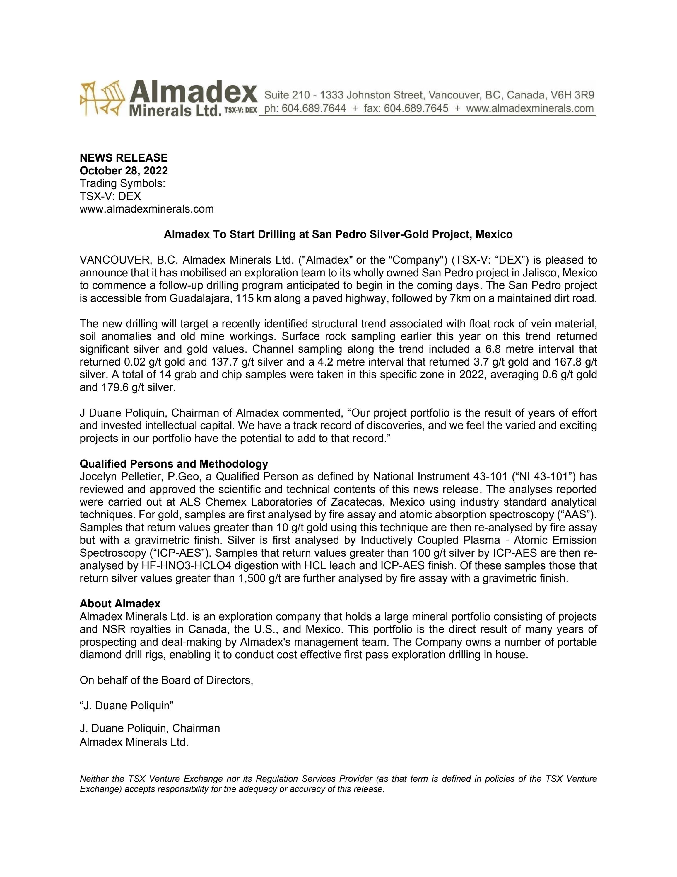 GOLD Almadex To Start Drilling at San Pedro Silver-Gold Project, Mexico ...
