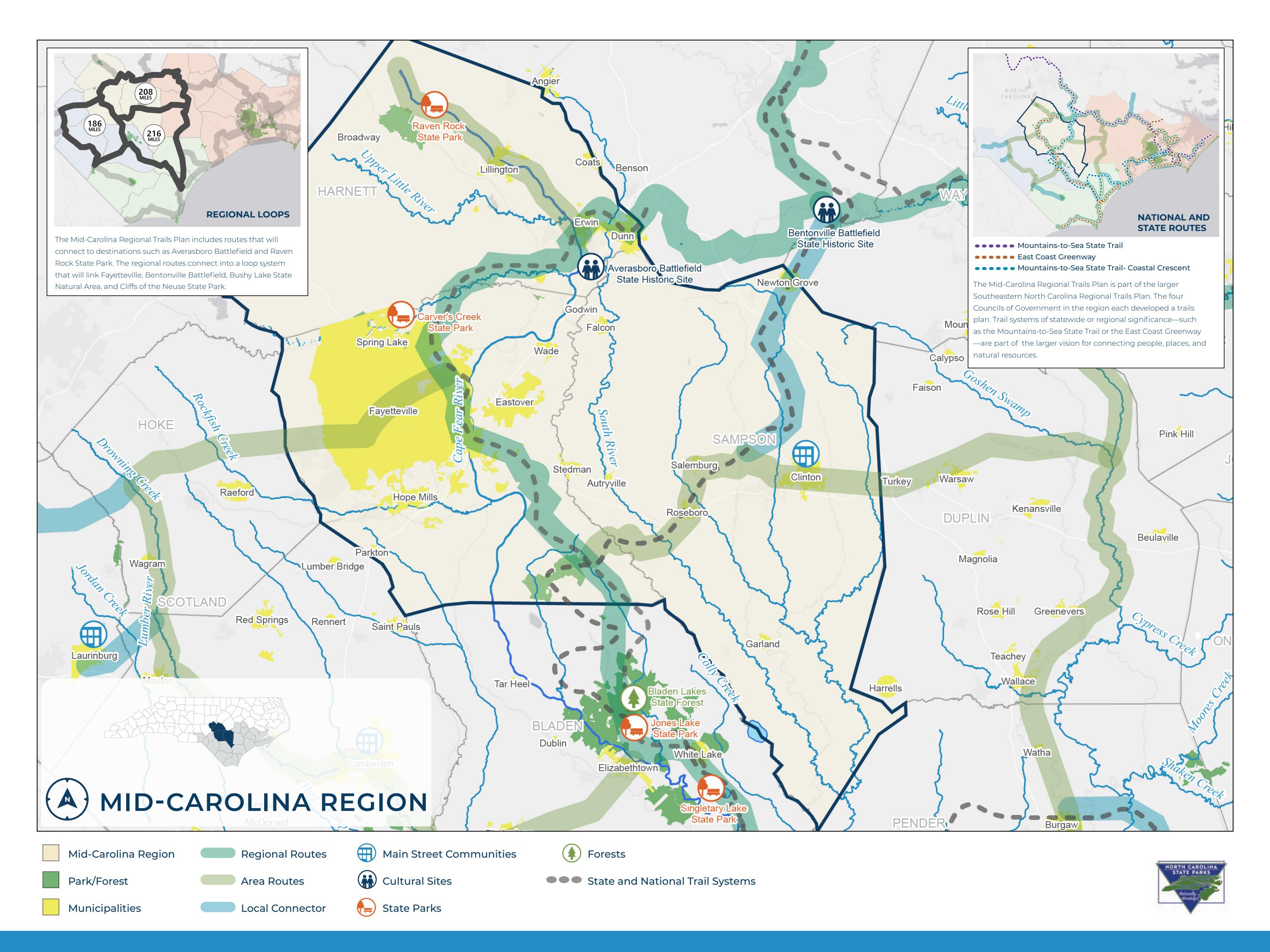 Mid-Carolina Region: Regional Trails Map and Plan by North Carolina ...