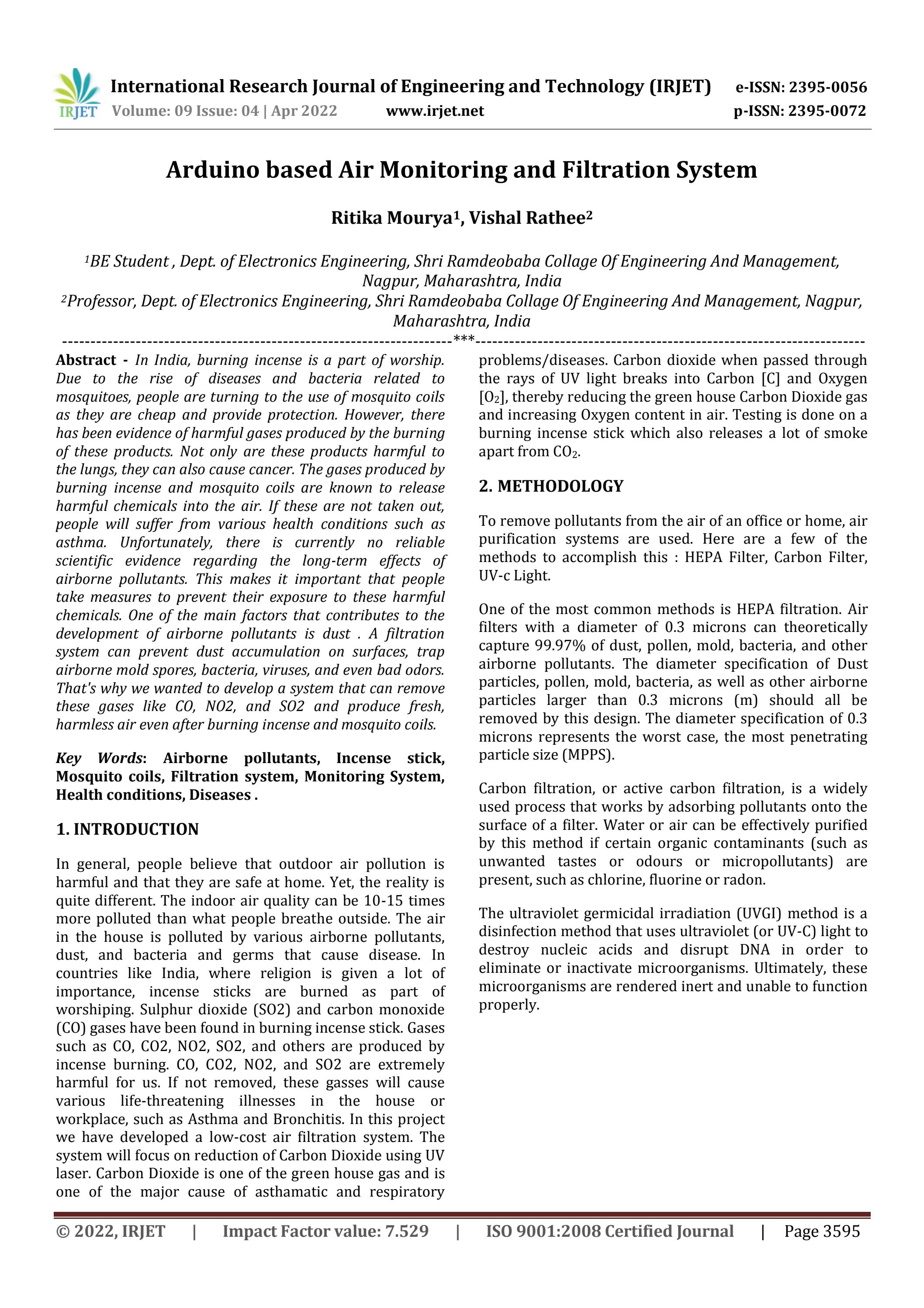 Arduino based Air Monitoring and Filtration System by IRJET Journal - Issuu