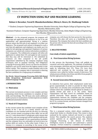 CV INSPECTION USING NLP AND MACHINE LEARNING by IRJET Journal - Issuu