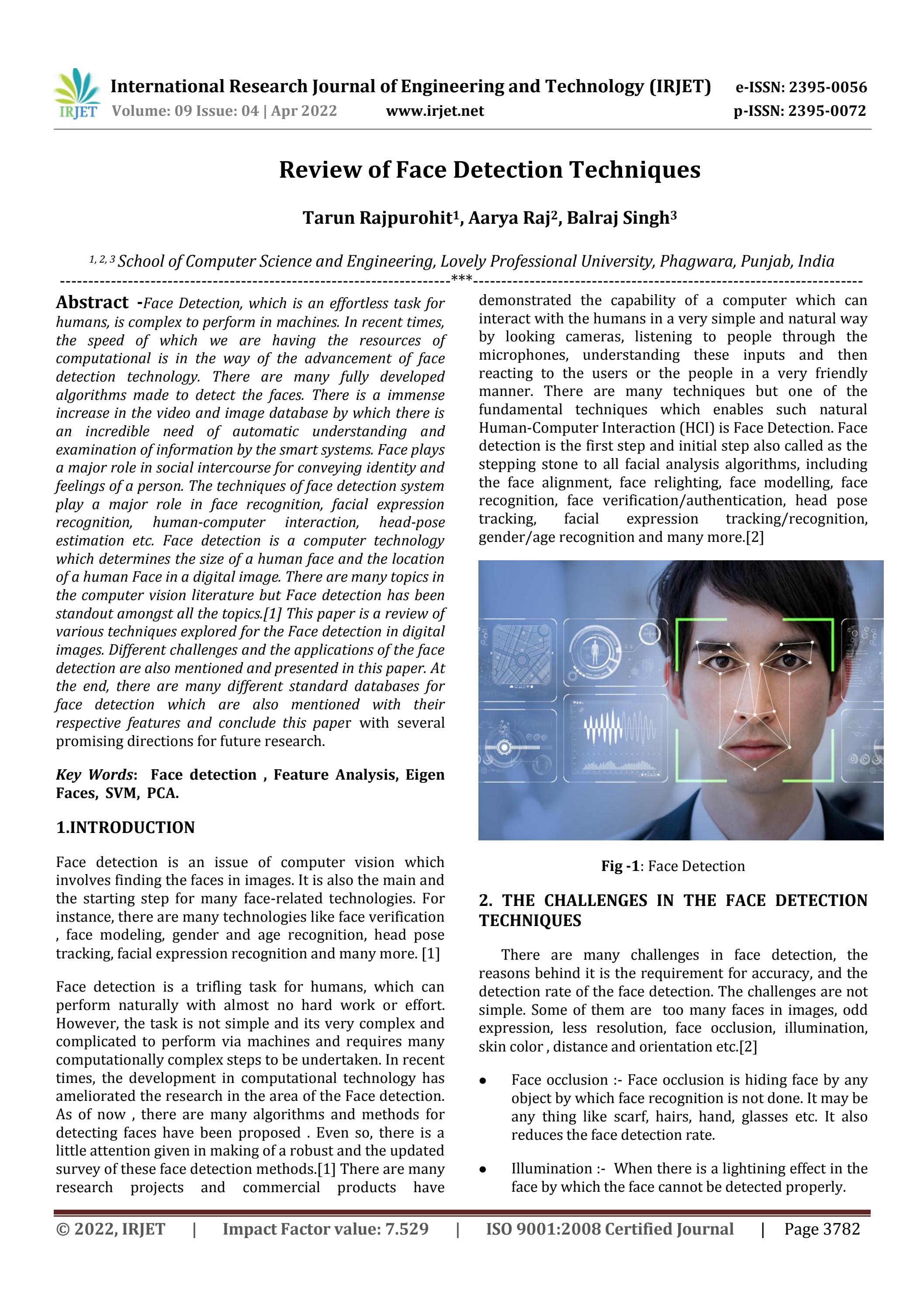 Review of Face Detection Techniques by IRJET Journal - Issuu