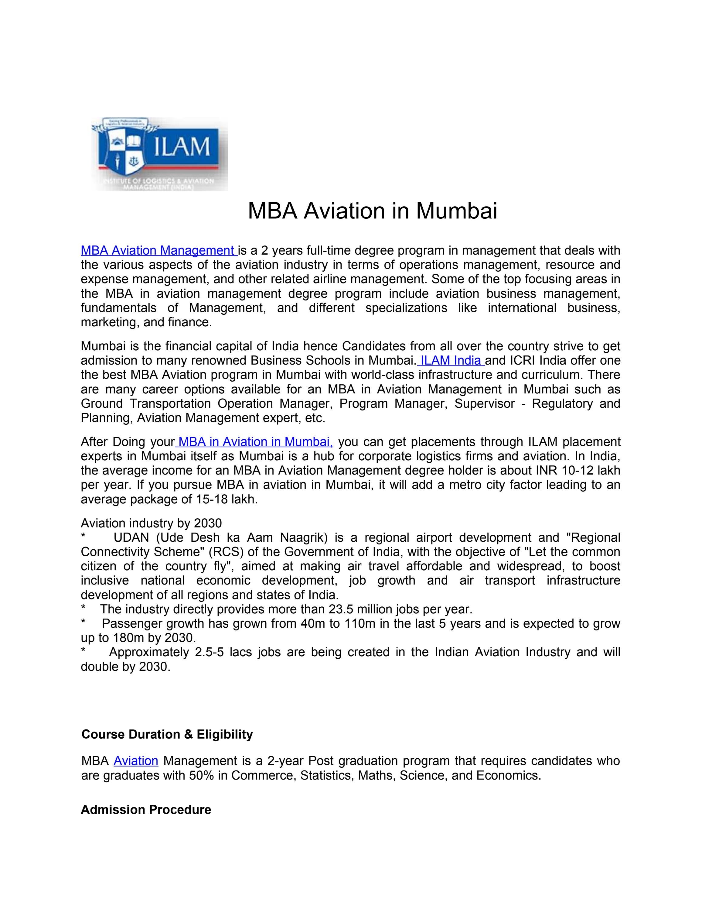 MBA Aviation in Mumbai by ILAM INDIA - Issuu