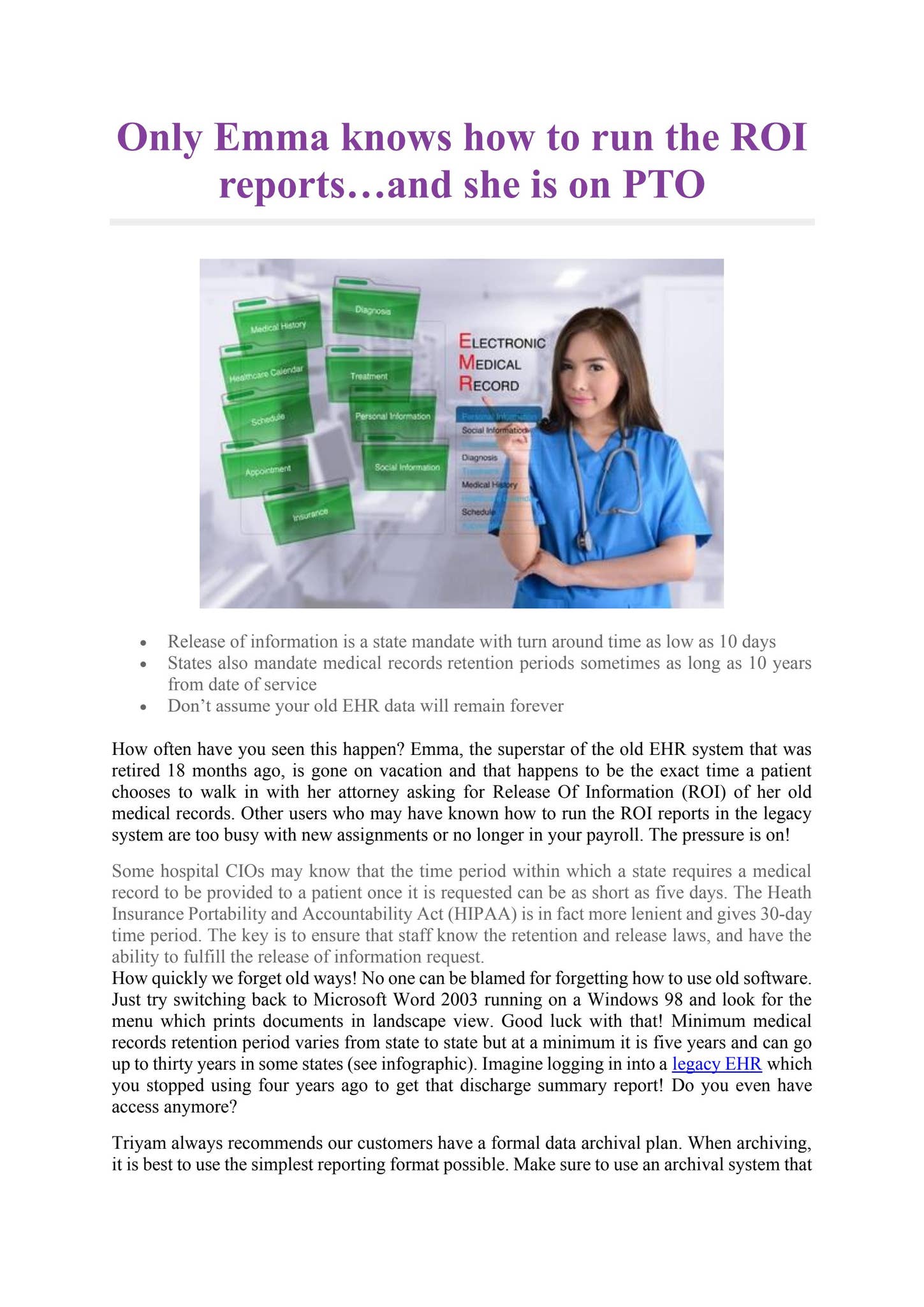 Only Emma knows how to run the ROI reports…and she is on PTO by ...