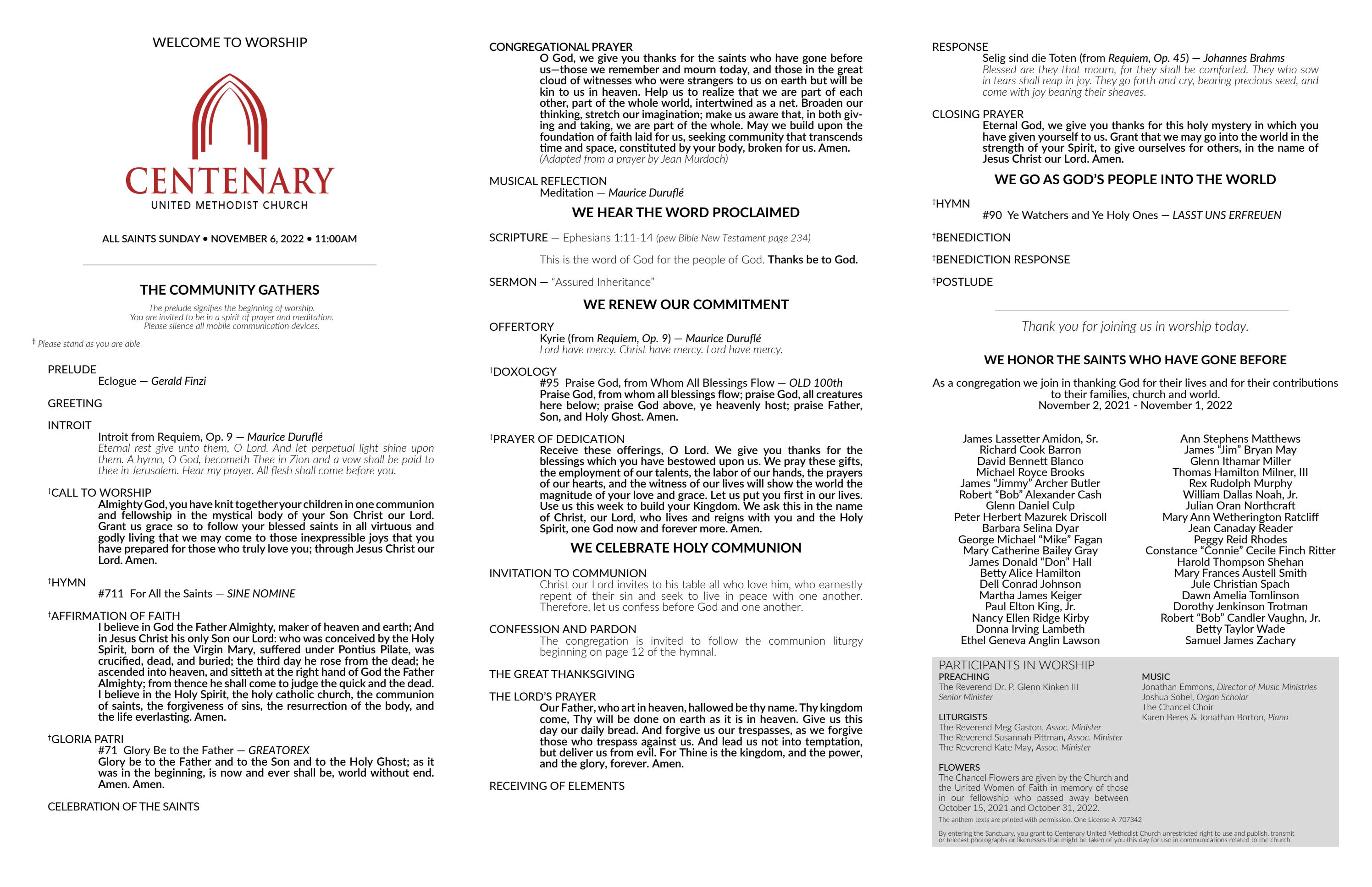 11am Worship • November 6, 2022 by Centenary United Methodist Church ...