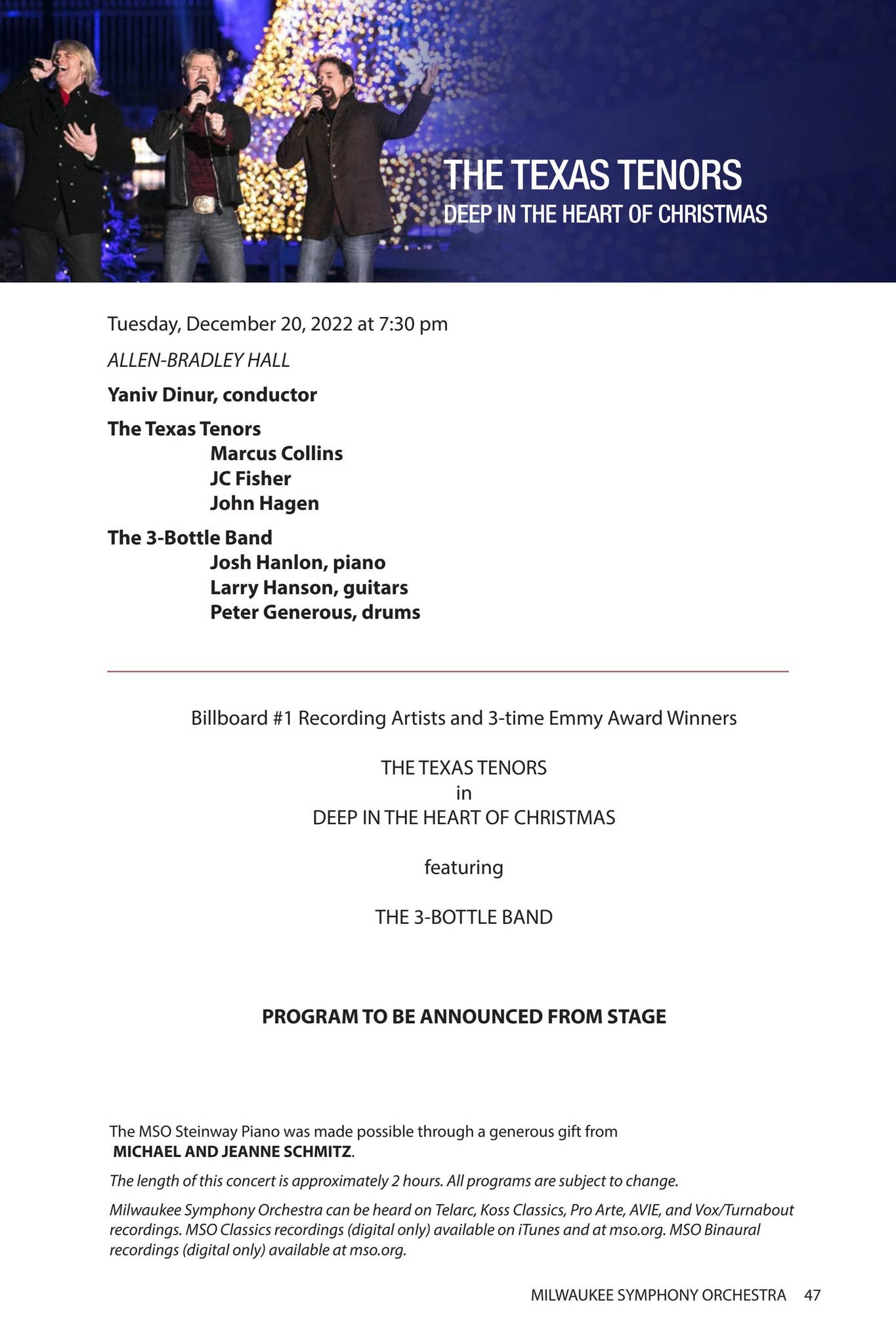 THE TEXAS TENORS: DEEP IN THE HEART OF CHRISTMAS by Milwaukee Symphony ...
