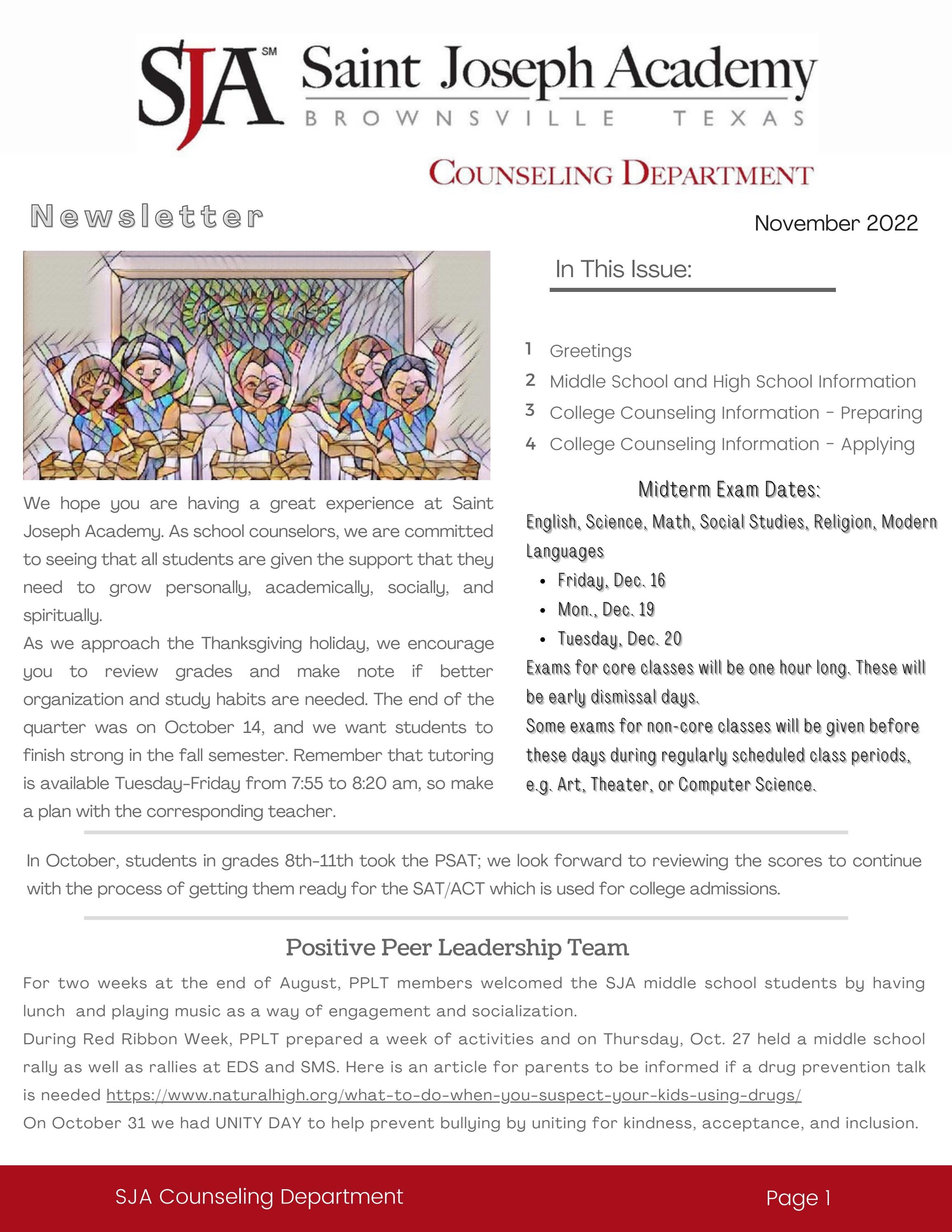 November Counseling Newsletter by St. Joseph Academy - Issuu