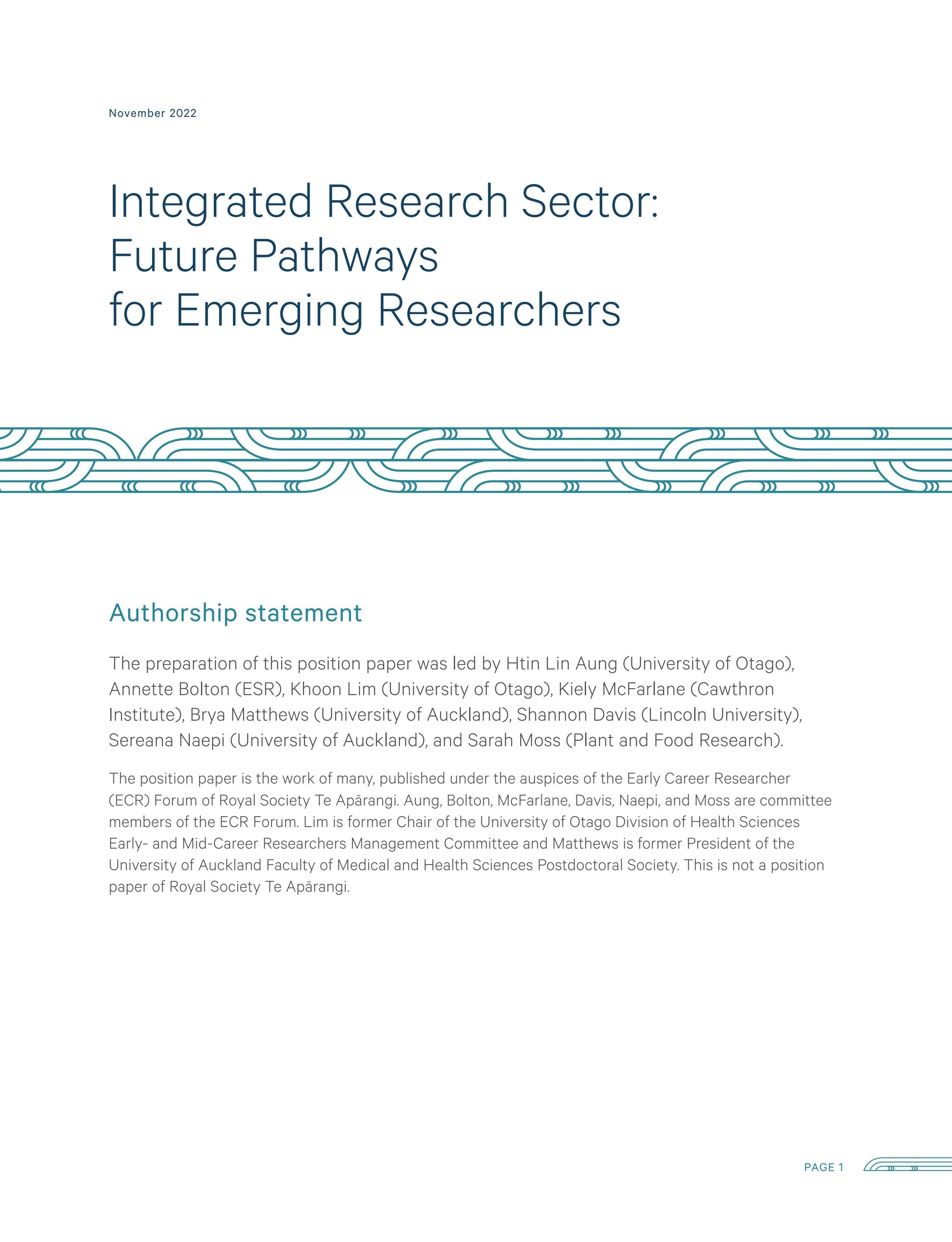 Integrated Research Sector: Future Pathways for Emerging Researchers by ...