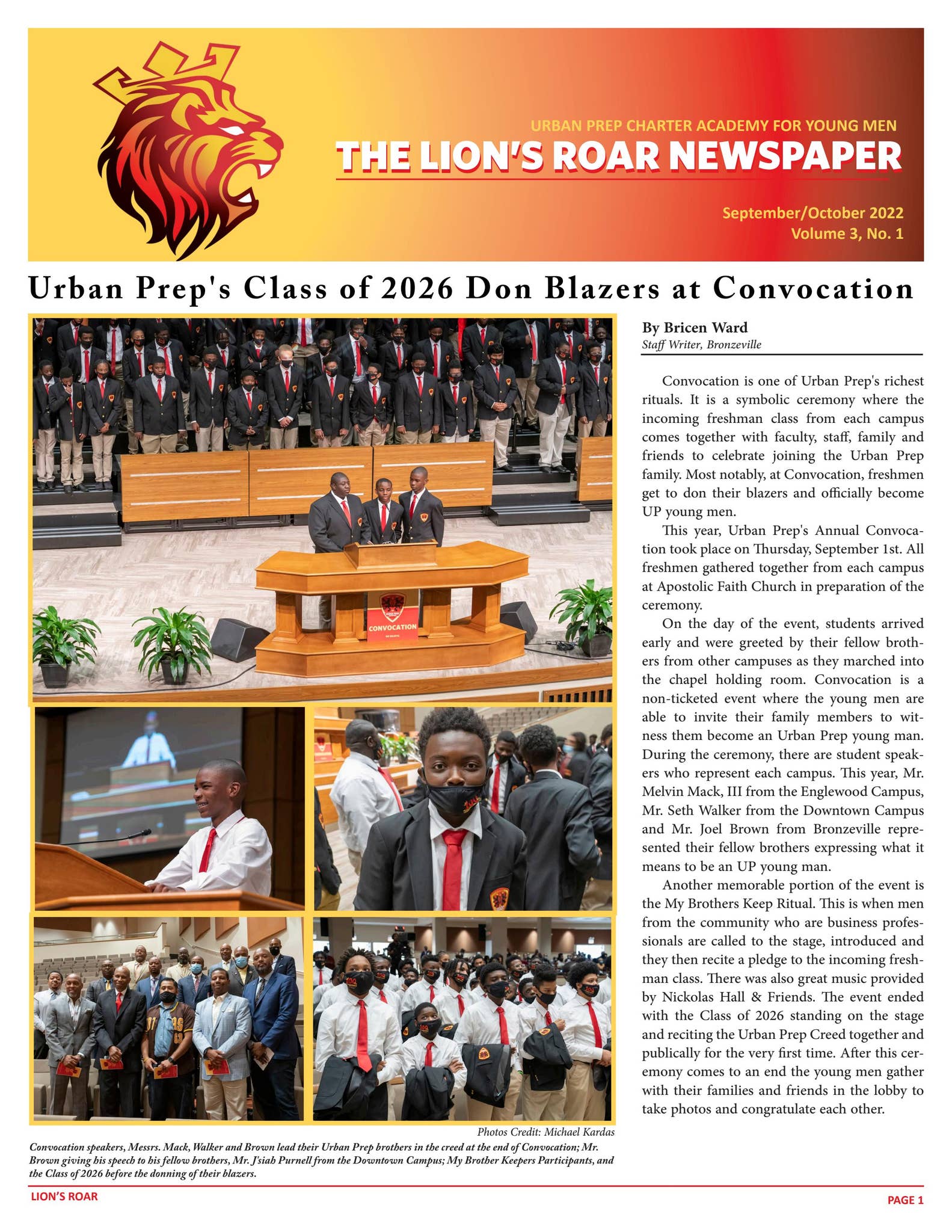 The Lion's Roar Newspaper: Volume 3 No. 1 by Urban Prep's Lions Roar ...