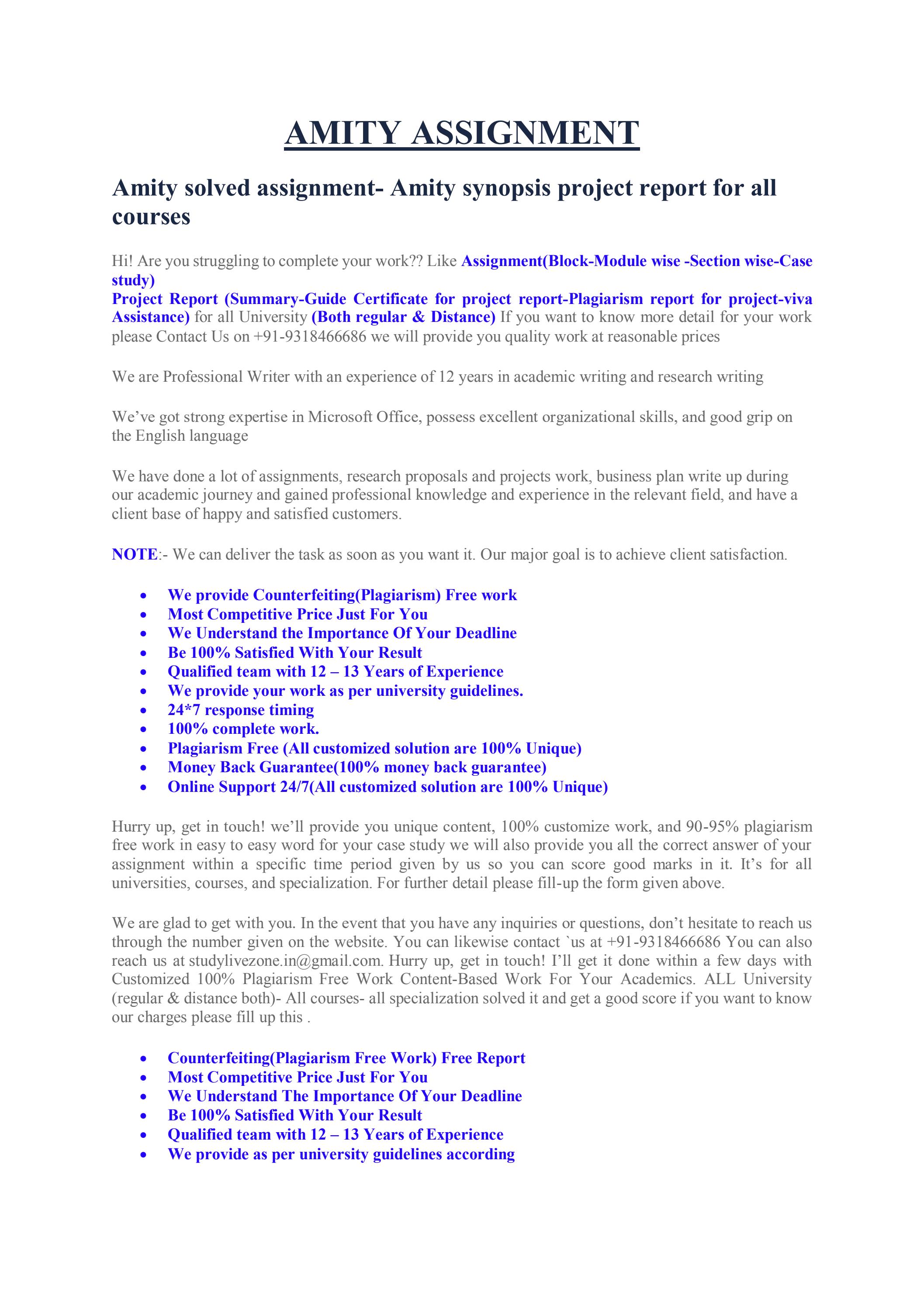 amity university assignment by Studylivezone - Issuu
