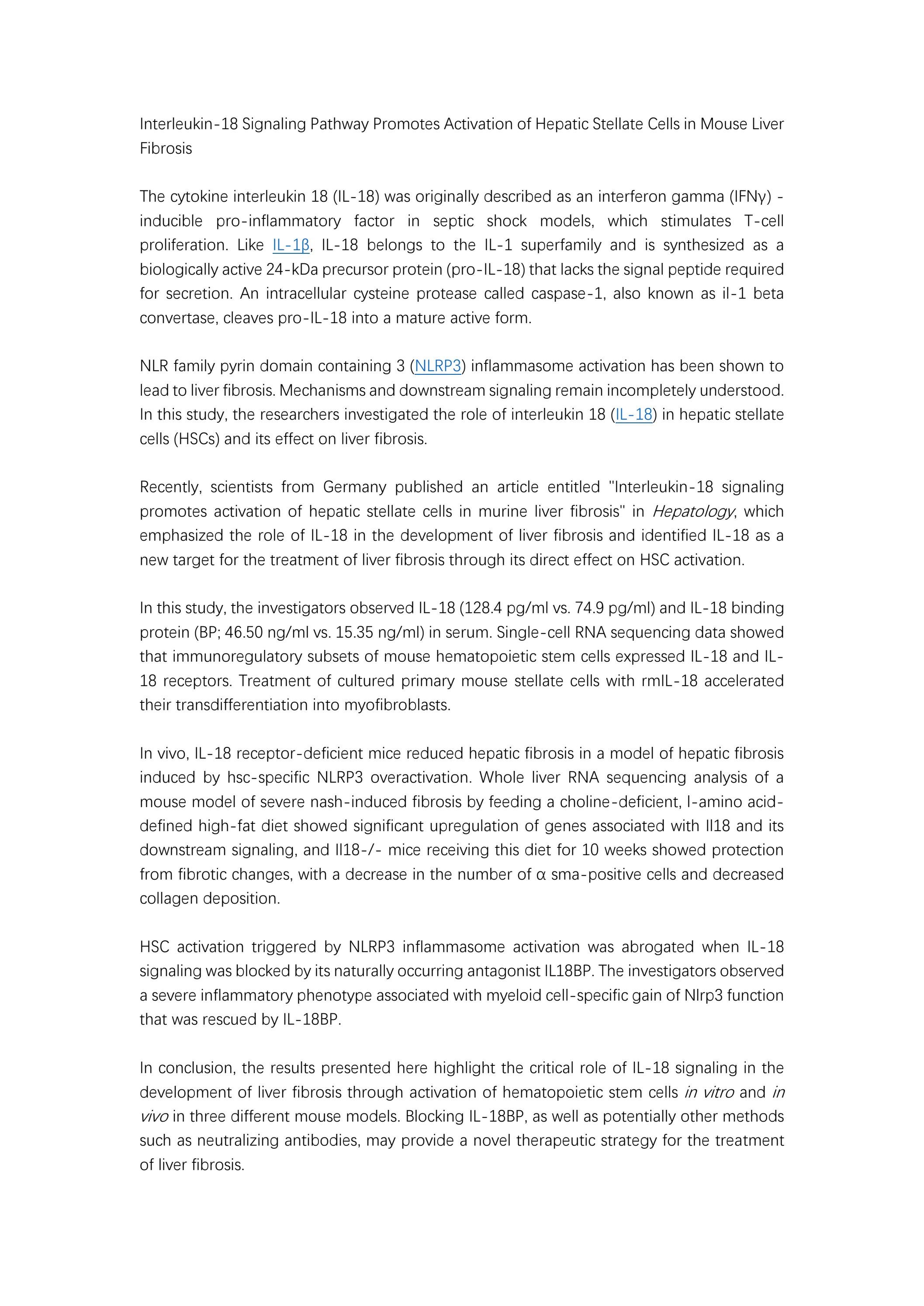 Interleukin-18 Signaling Pathway Promotes Activation of Hepatic ...