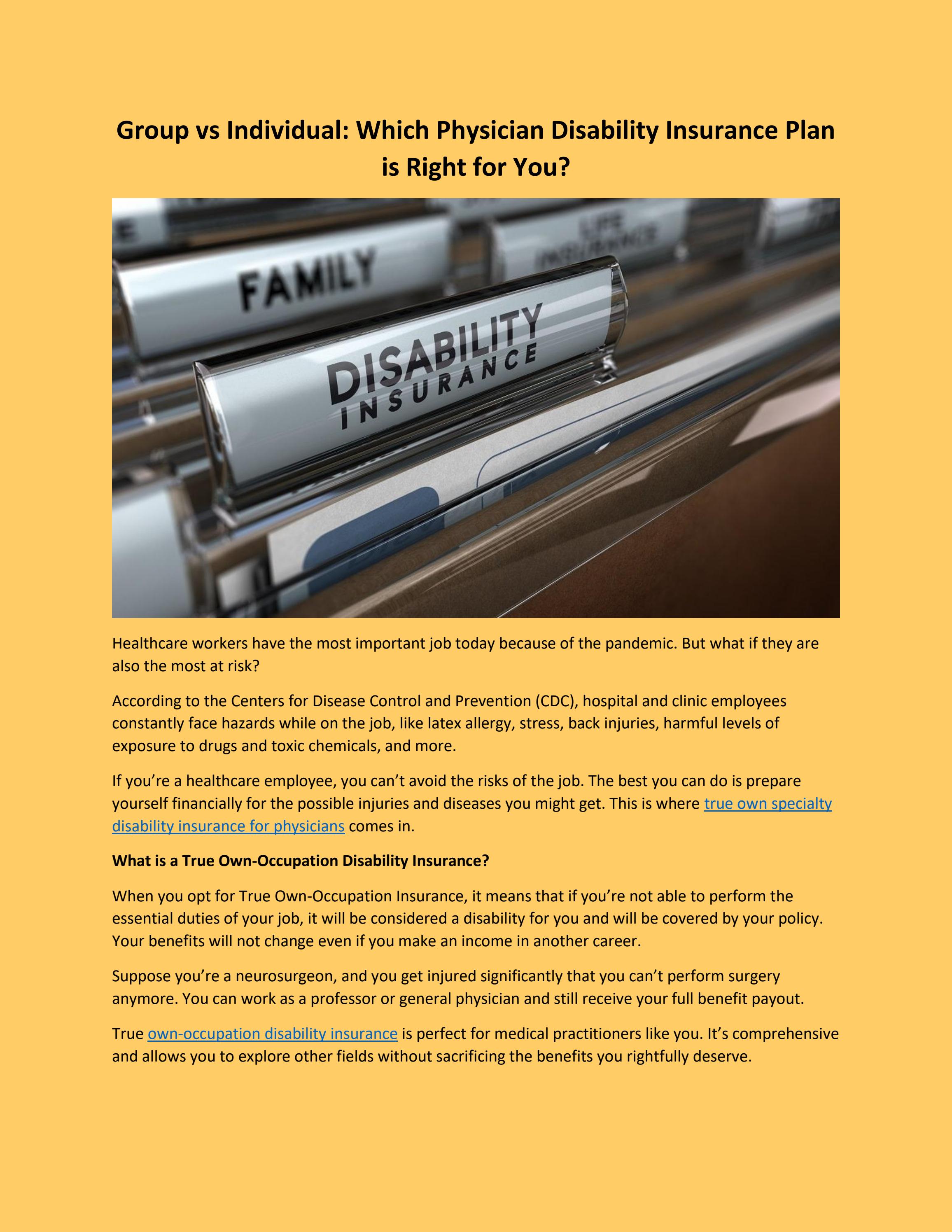 Group vs Individual: Which Physician Disability Insurance Plan is Right ...