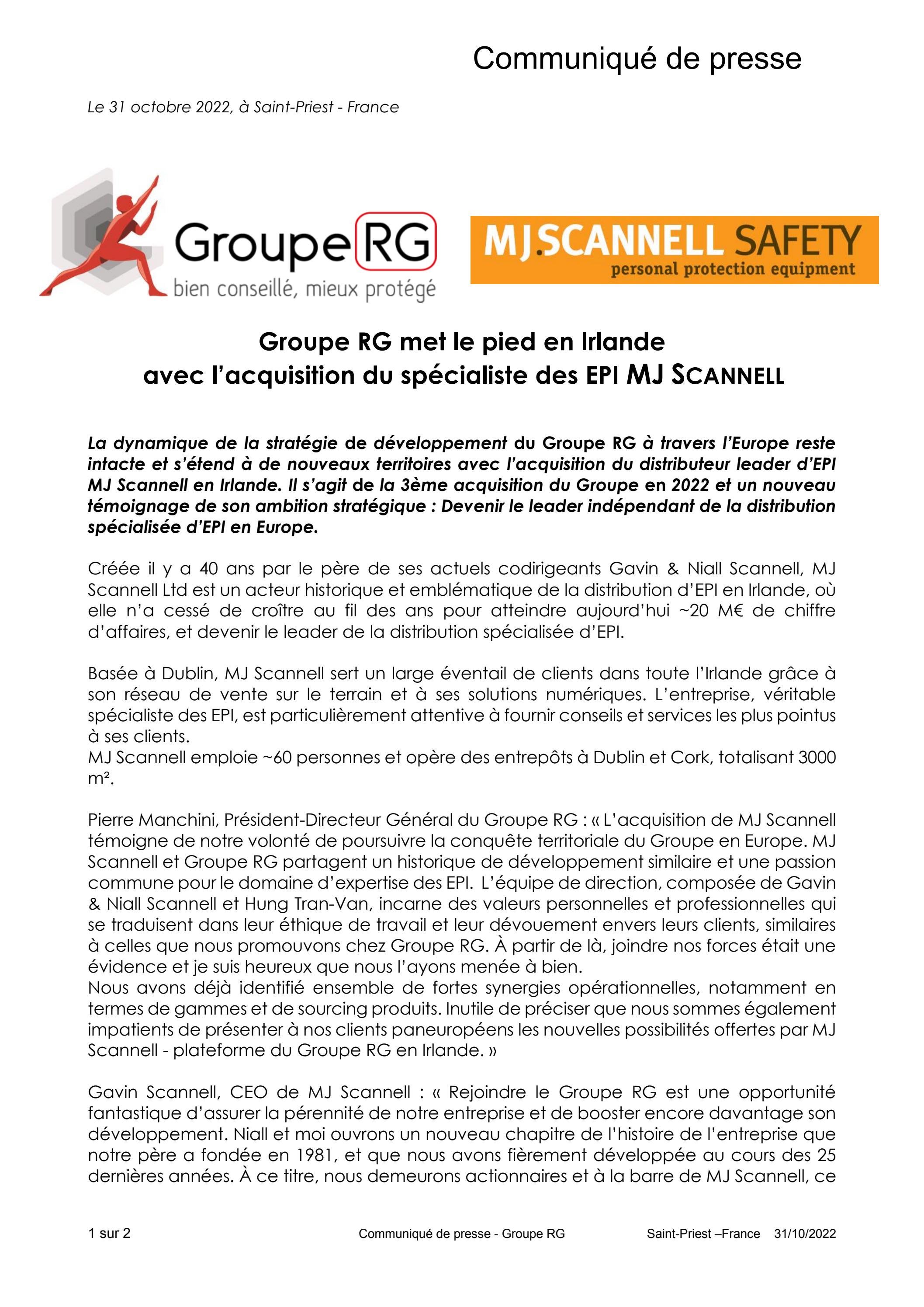 Le Groupe RG acquiert MJ SCANNELL SAFETY by GROUPE RG - Issuu