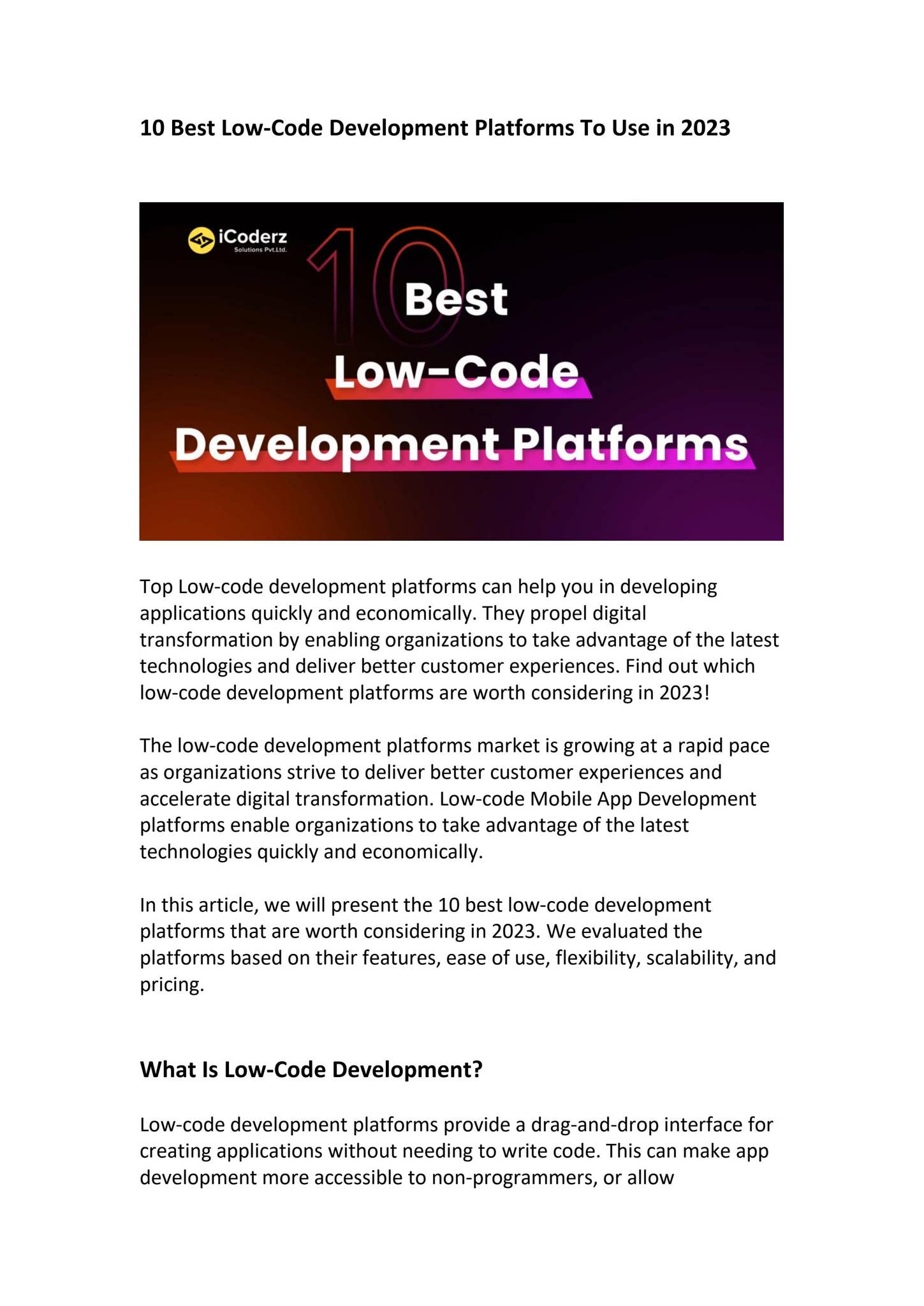 10 Best Low-Code Development Platforms To Use in 2023 by iCoderz ...