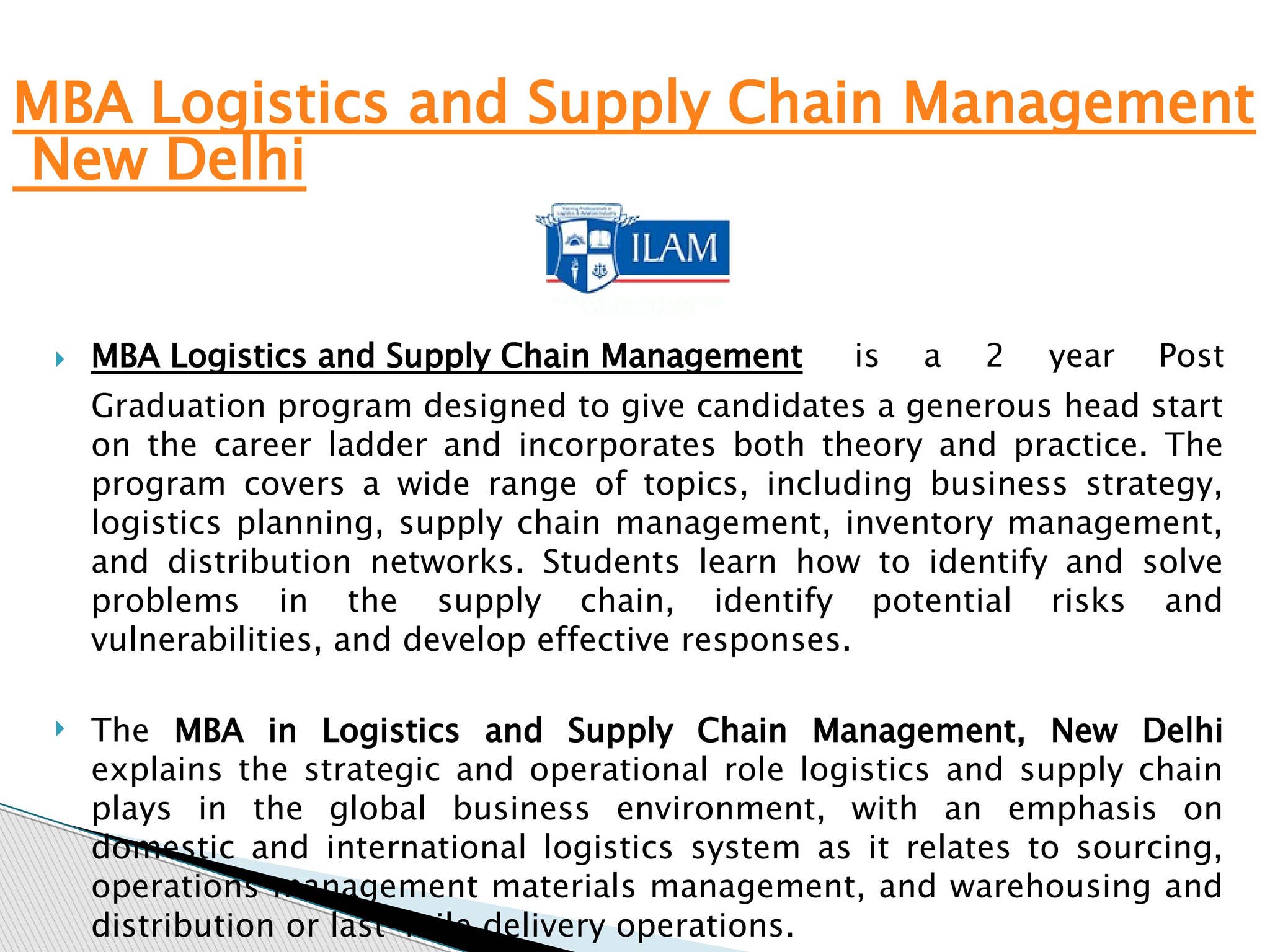 MBA Logistics and supply chain management New Delhi by ILAM INDIA - Issuu