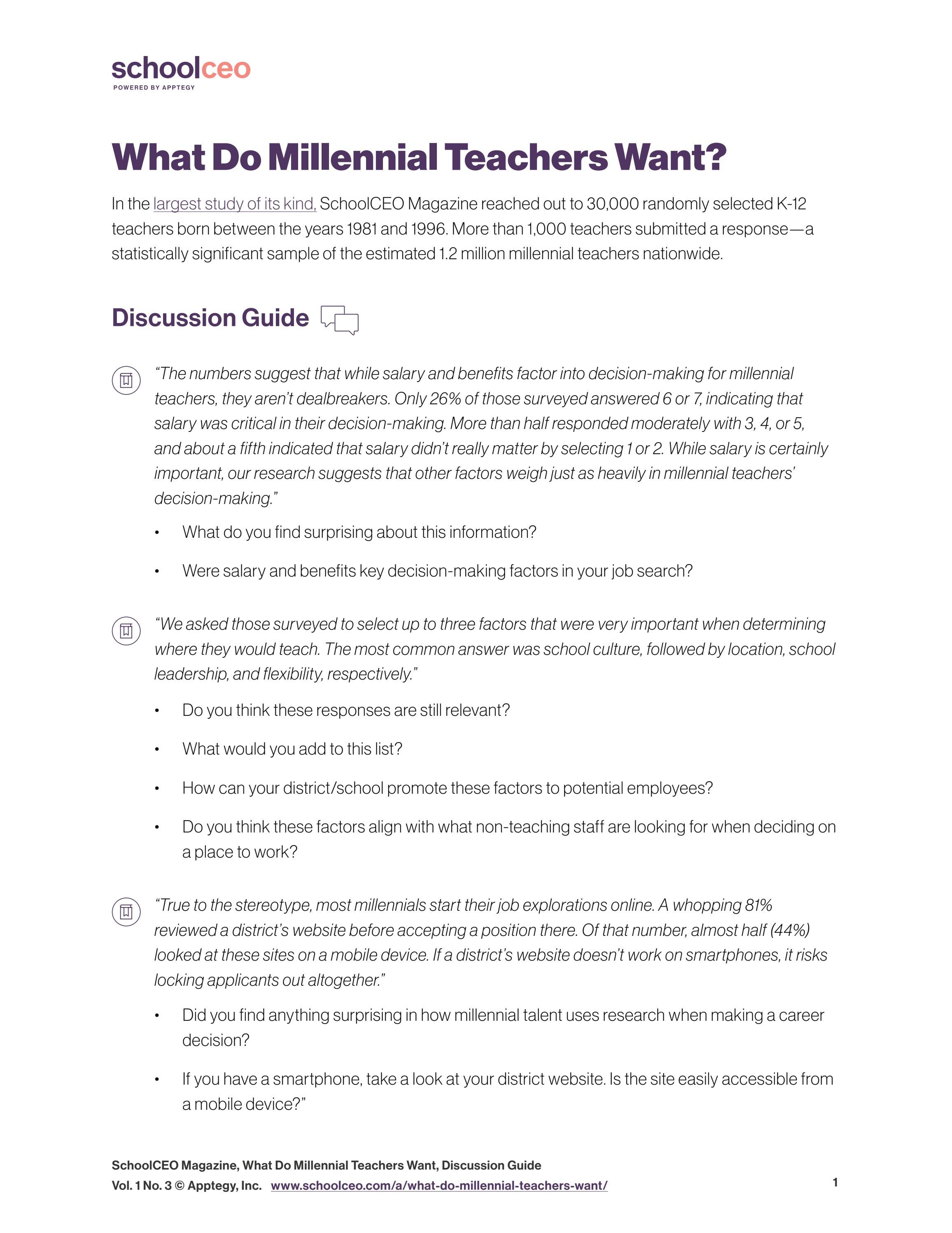 What Do Millennial Teachers Want - Discussion Guide by SchoolCEO - Issuu
