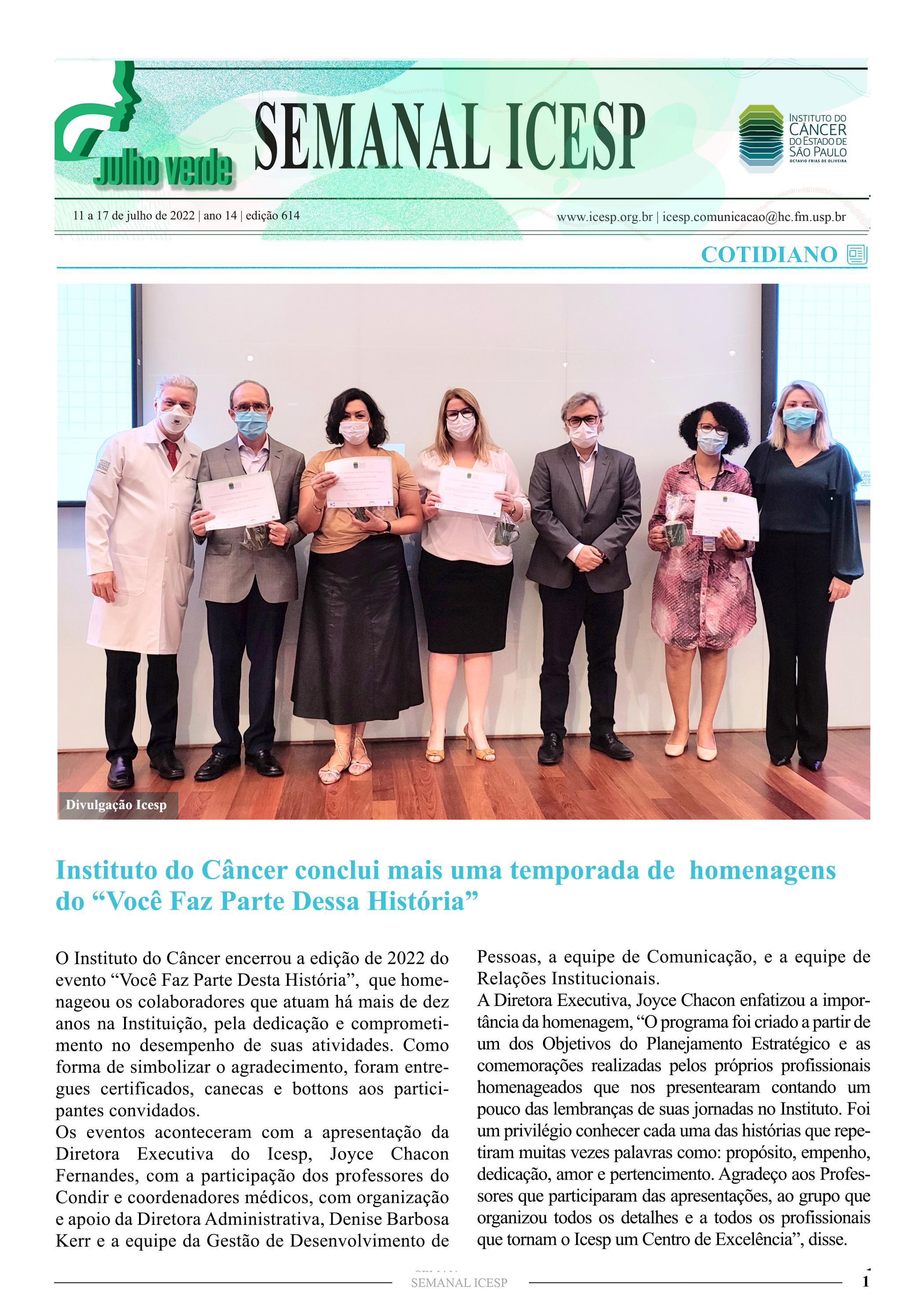 Semanal Icesp (11 de julho) by Instituto do Câncer - Issuu